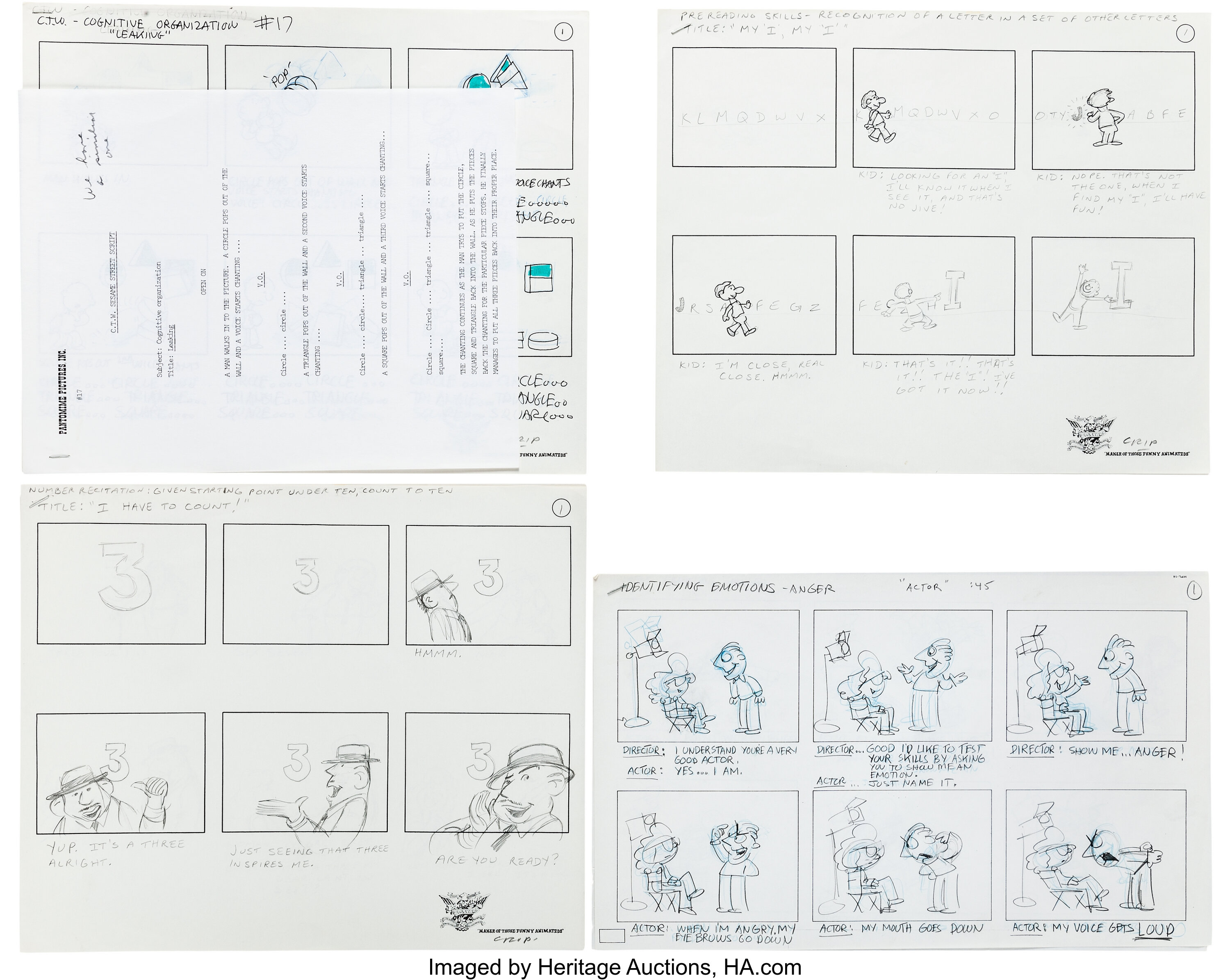 Sesame Street Storyboard Animation Art and Script Group (Pantomime ...