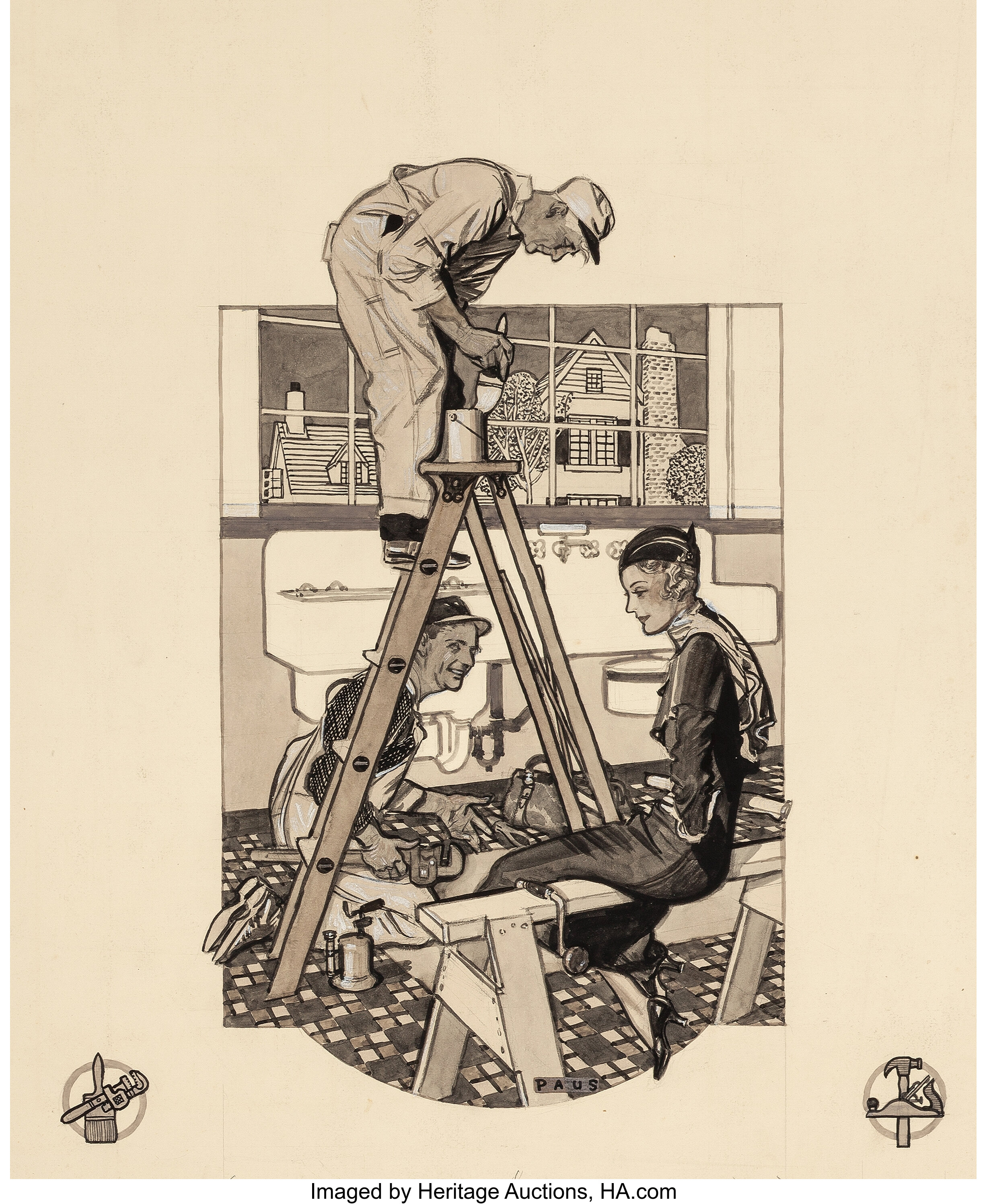 HERBERT ANDREW PAUS (American, 1880-1946). Handymen at Work, May | Lot ...