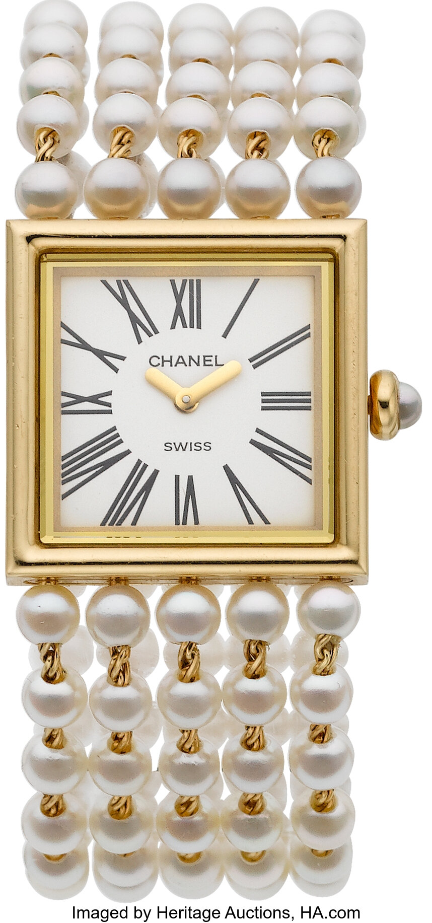 Chanel Lady's Cultured Pearl, Gold "Mademoiselle" Watch . ... | Lot ...