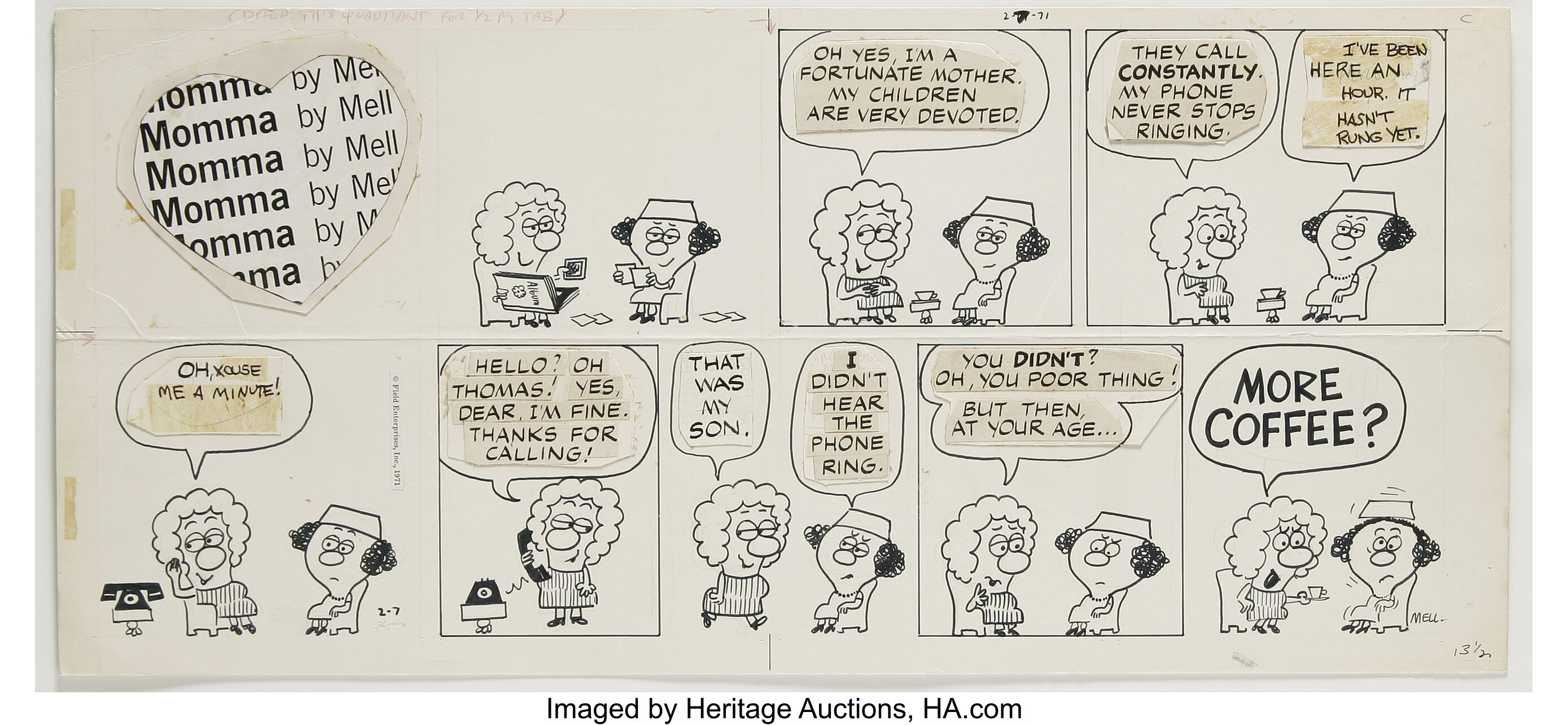 Mell Lazarus - Momma Sunday Comic Strip Original Art, dated 2-7-71 ...