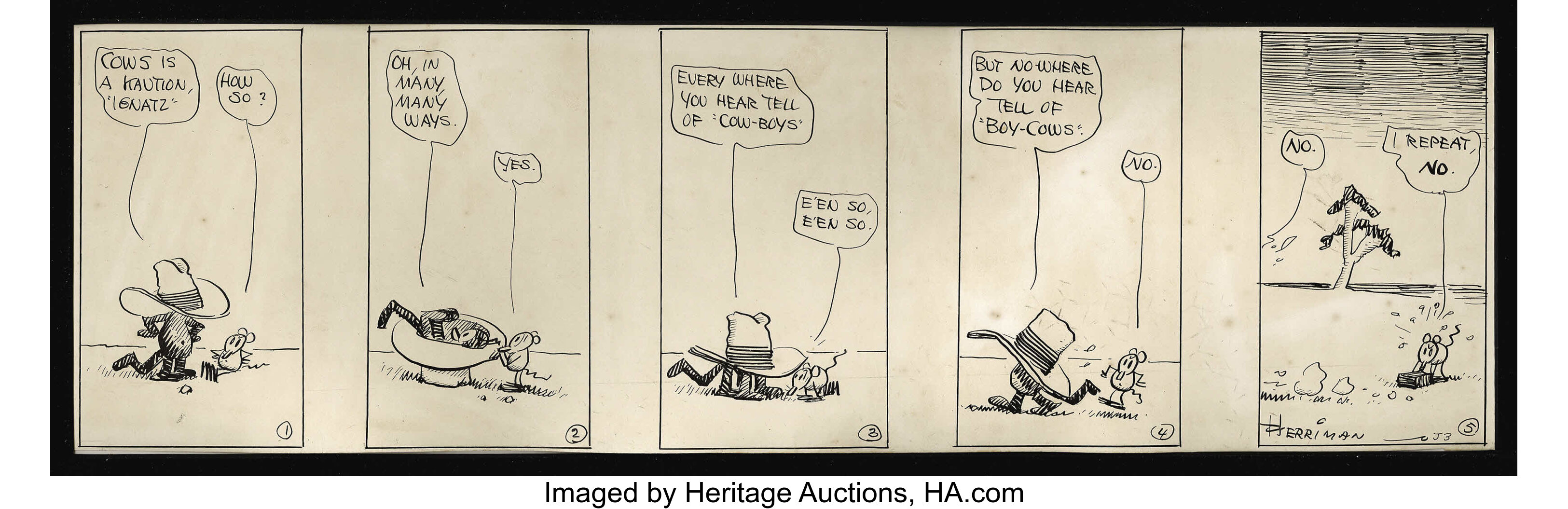George Herriman - Krazy Kat Daily Comic Strip Original Art, undated ...
