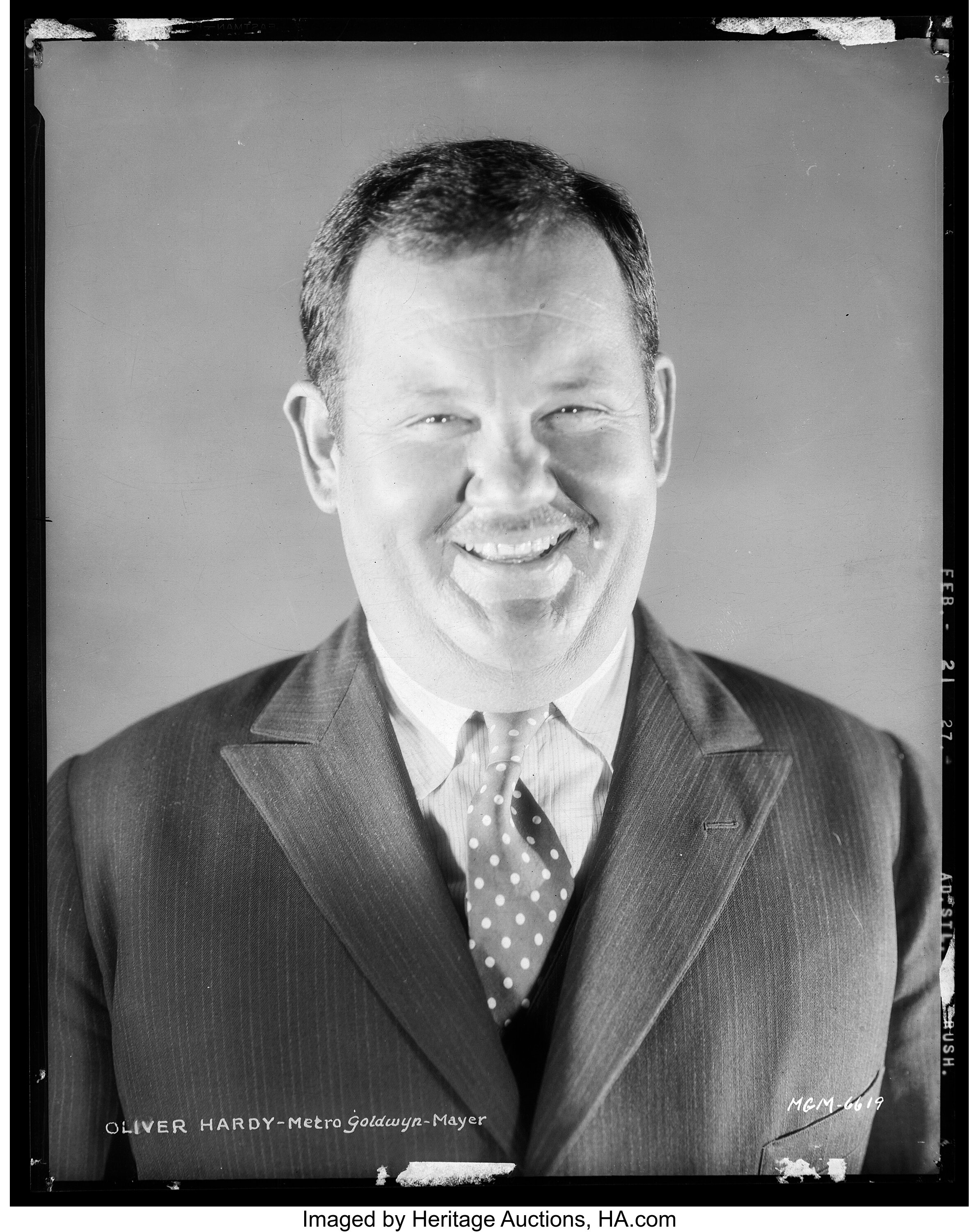 Oliver Hardy (MGM, 1927). Eastman Kodak Nitrate Negative (7.75" X | Lot ...