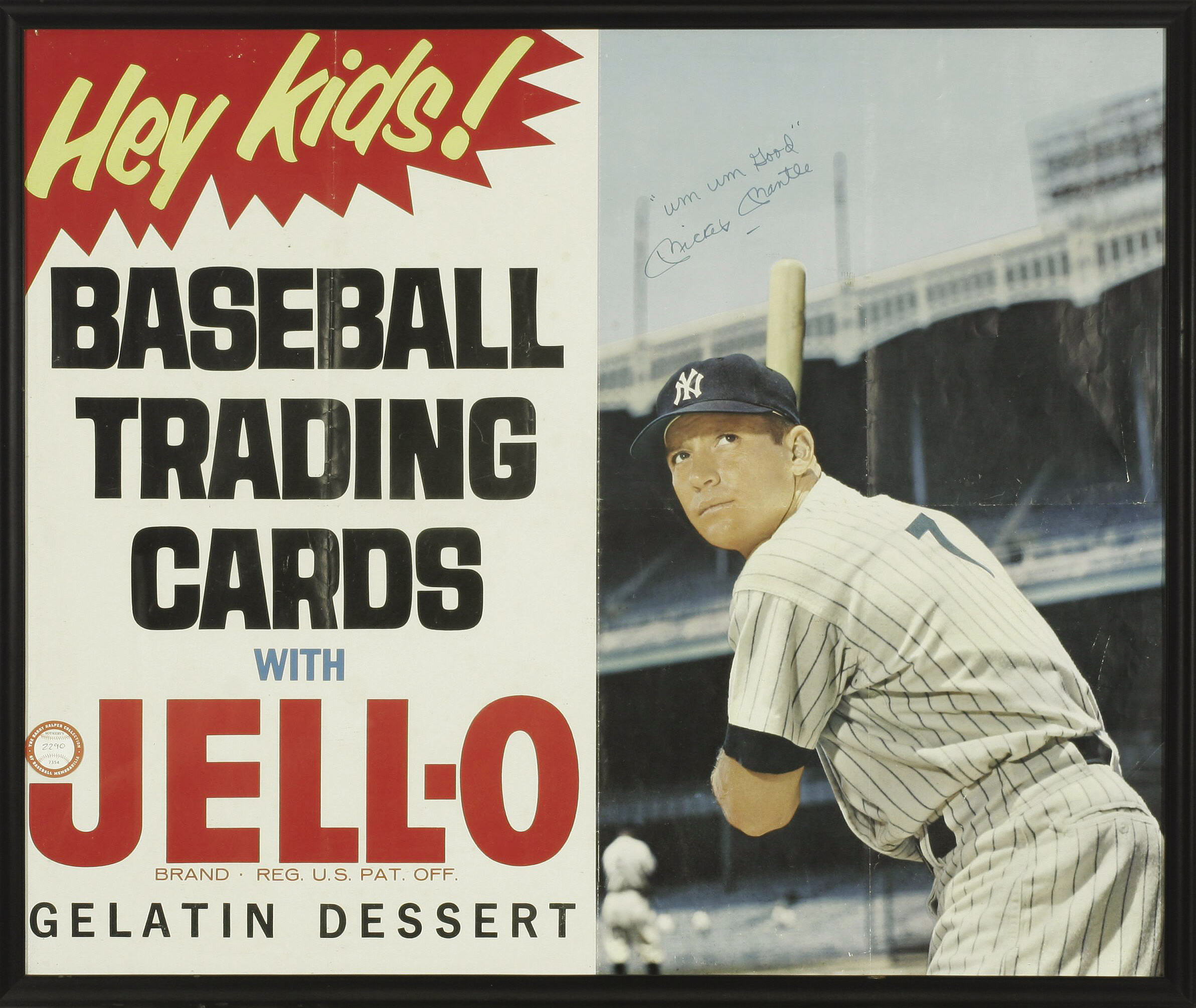 Mickey Mantle Signed 1962-63 Jello Advertising Poster. Tremendously ...