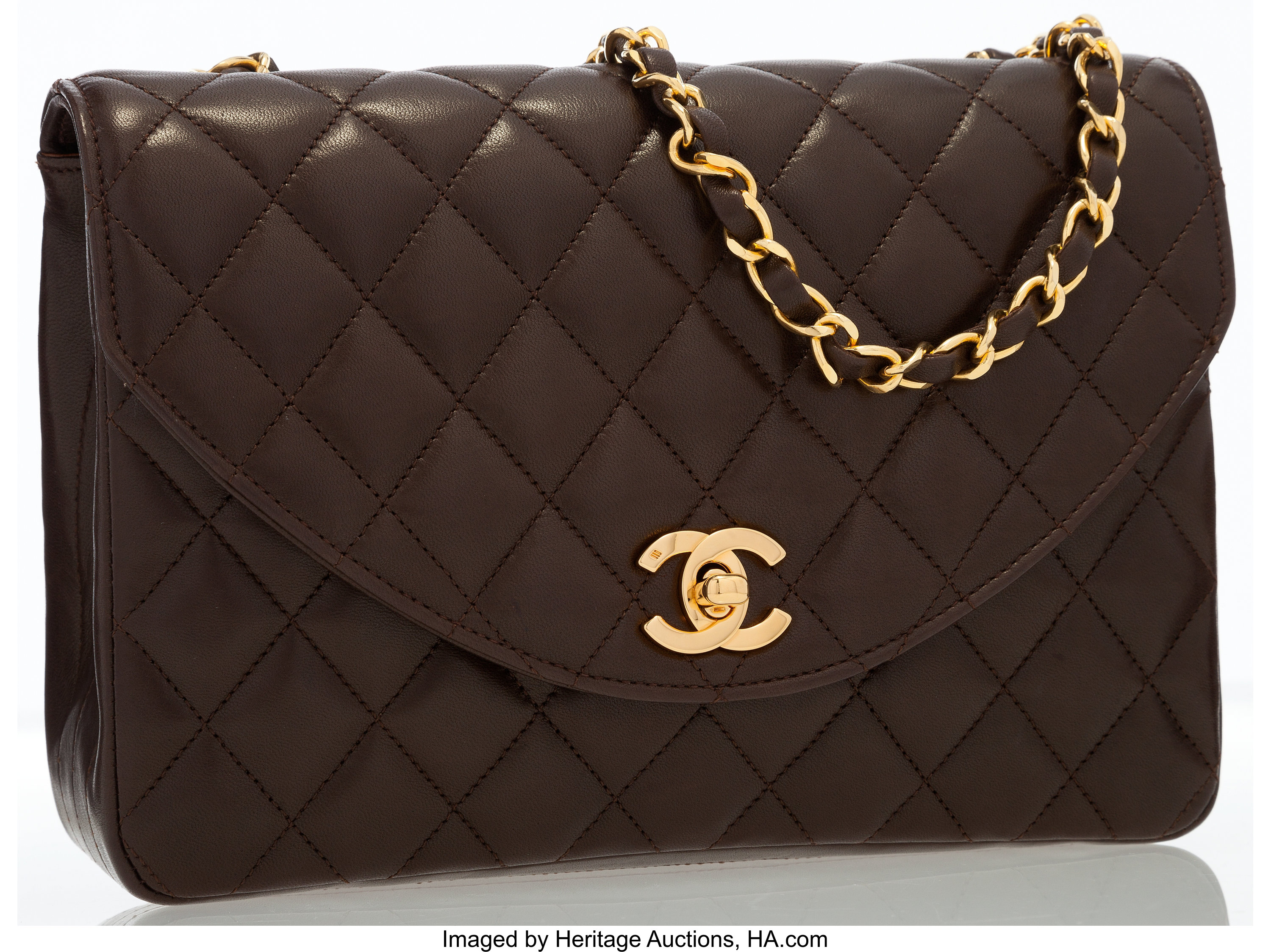 Chanel Brown Quilted Lambskin Leather Flap Bag with Gold Hardware ...