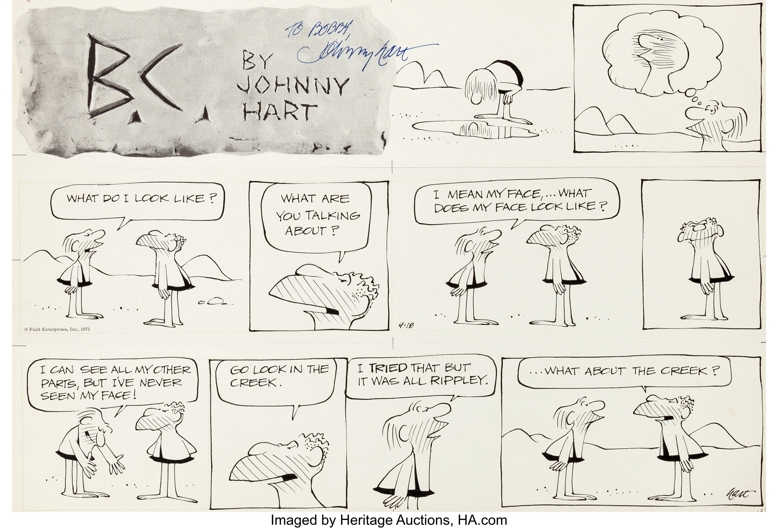 Johnny Hart B.C. Sunday Comic Strip Original Art dated 4-18-71 | Lot ...