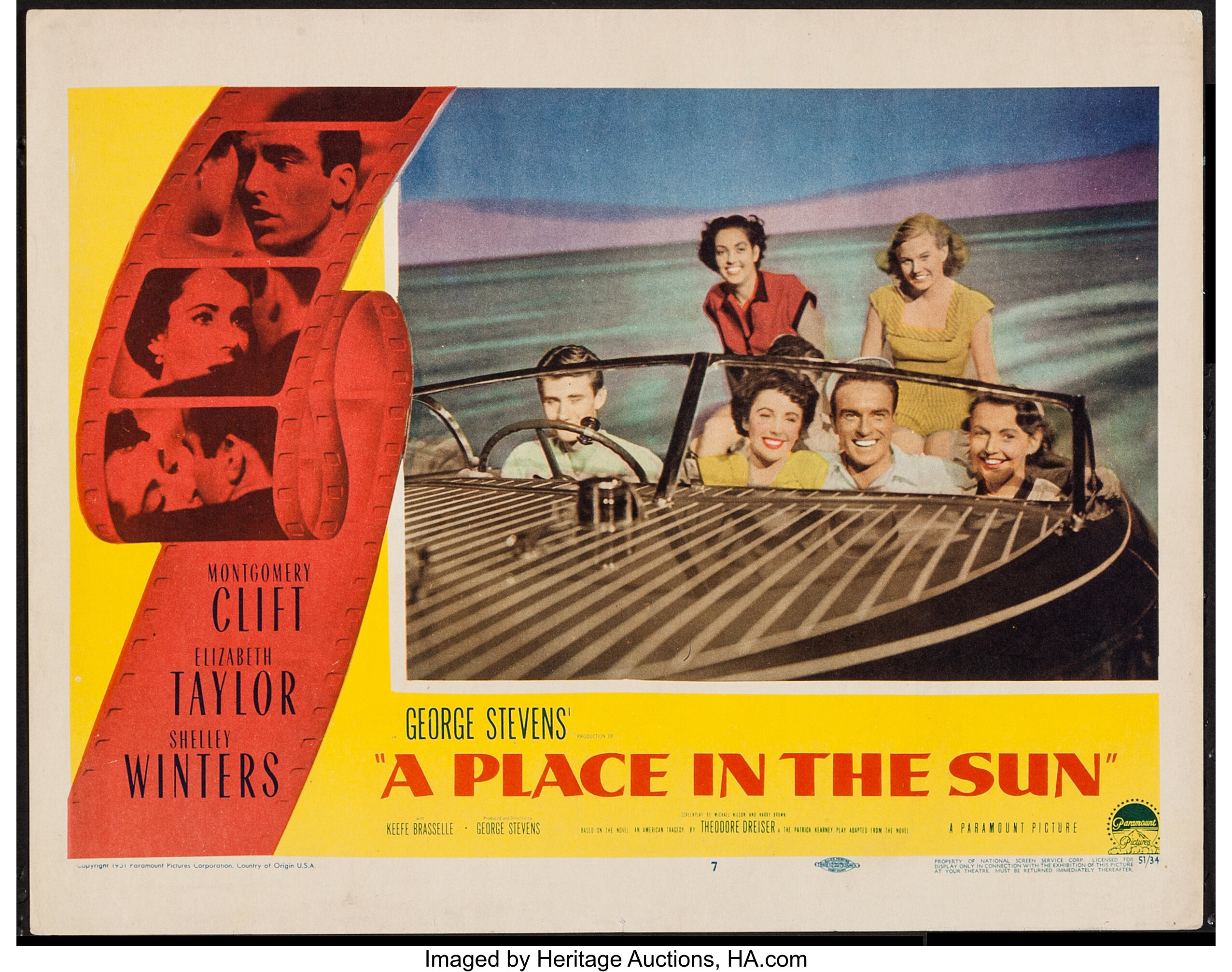 A Place in the Sun (Paramount, 1951). Lobby Card (11" X 14"). | Lot ...