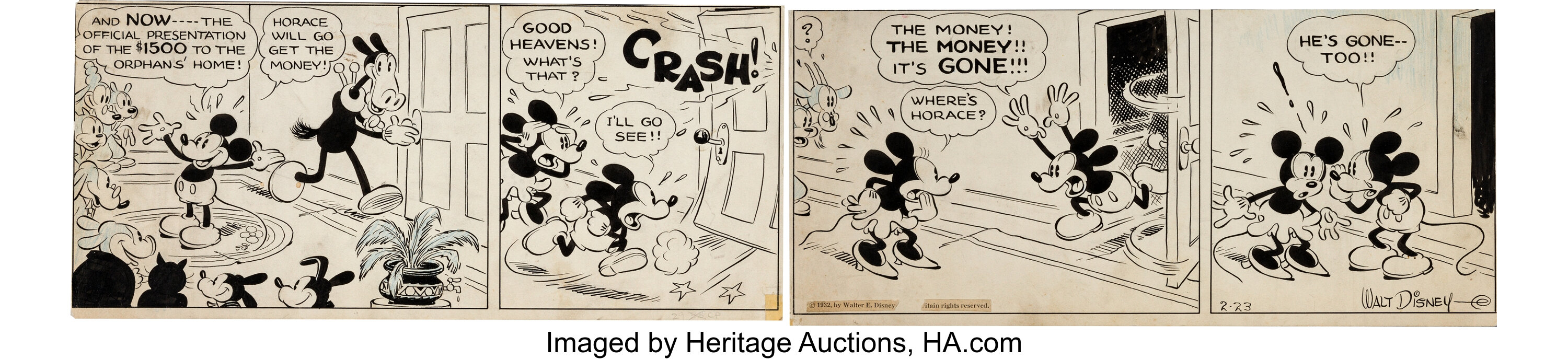 Floyd Gottfredson Mickey Mouse Daily Comic Strip Original Art dated ...