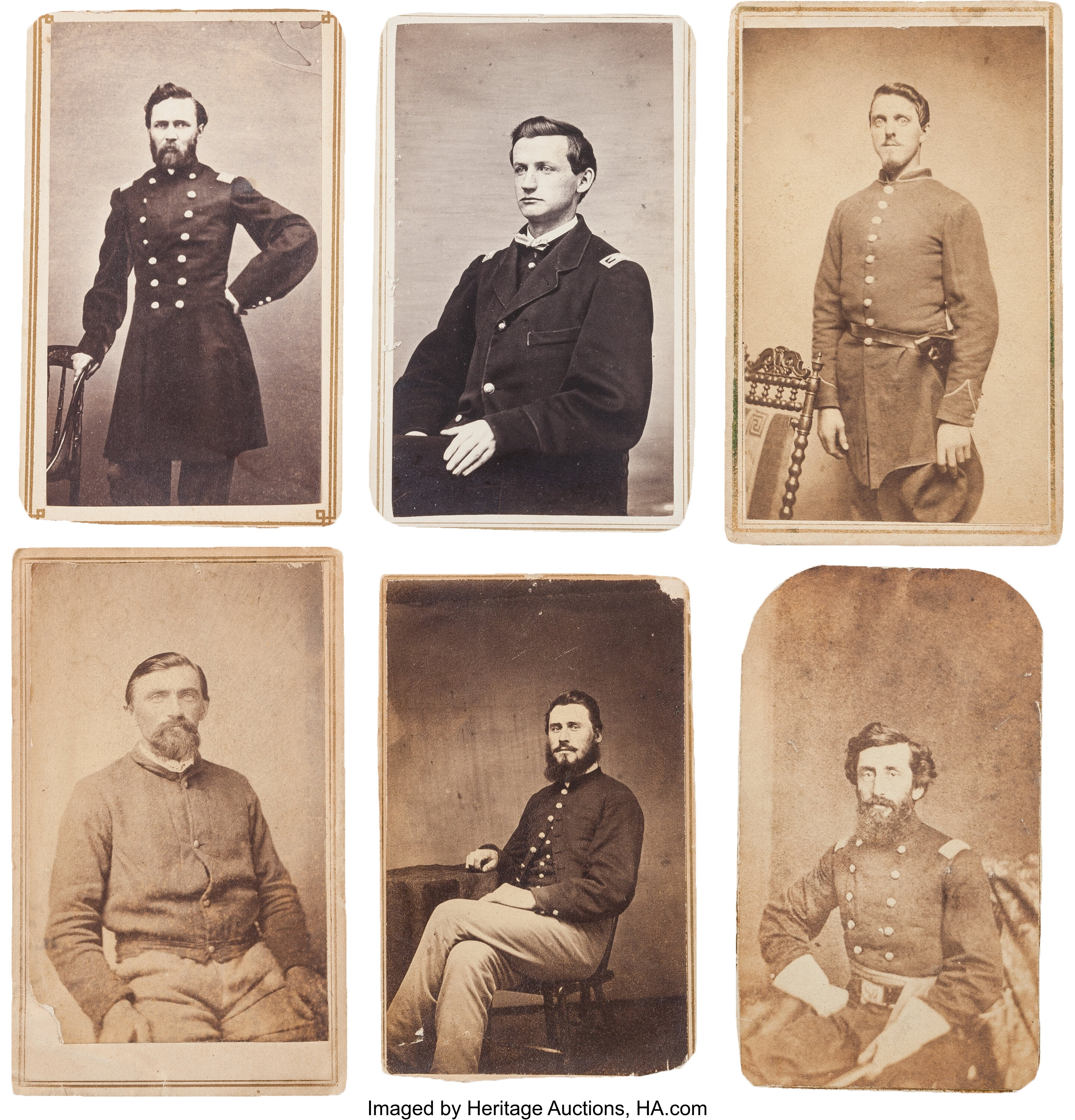 Six Cartes de Visite of Civil War Officers and Men, Four Identified ...