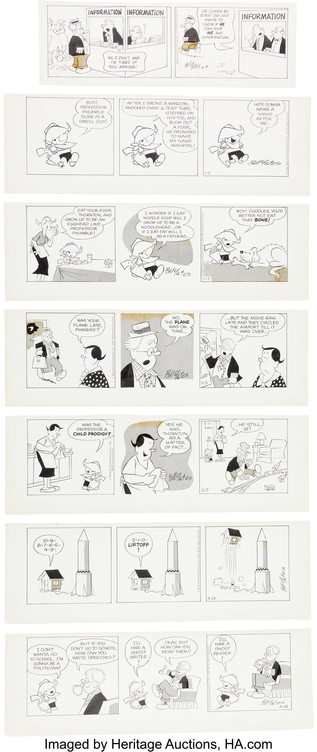Bill Yates Professor Phumble Daily Comic Strip Original Art Group | Lot ...