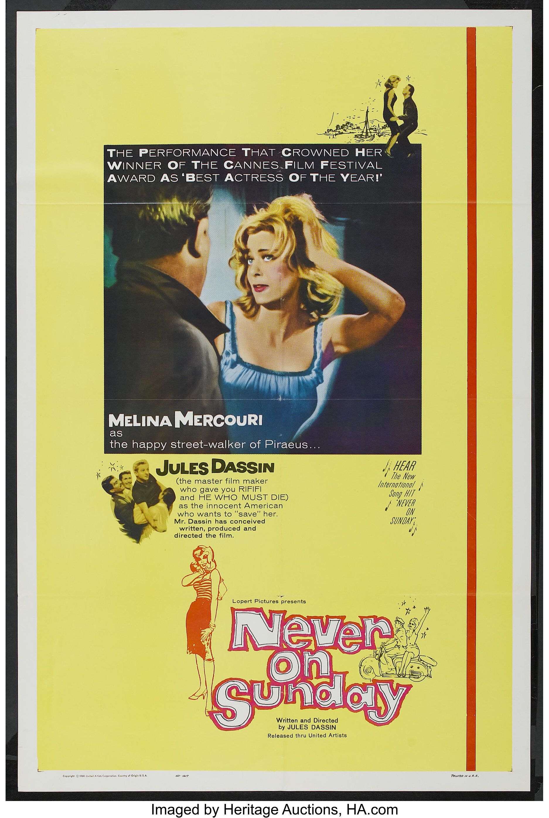 Never on Sunday (Lopert Pictures, 1960). One Sheet (27" X 41"). | Lot ...