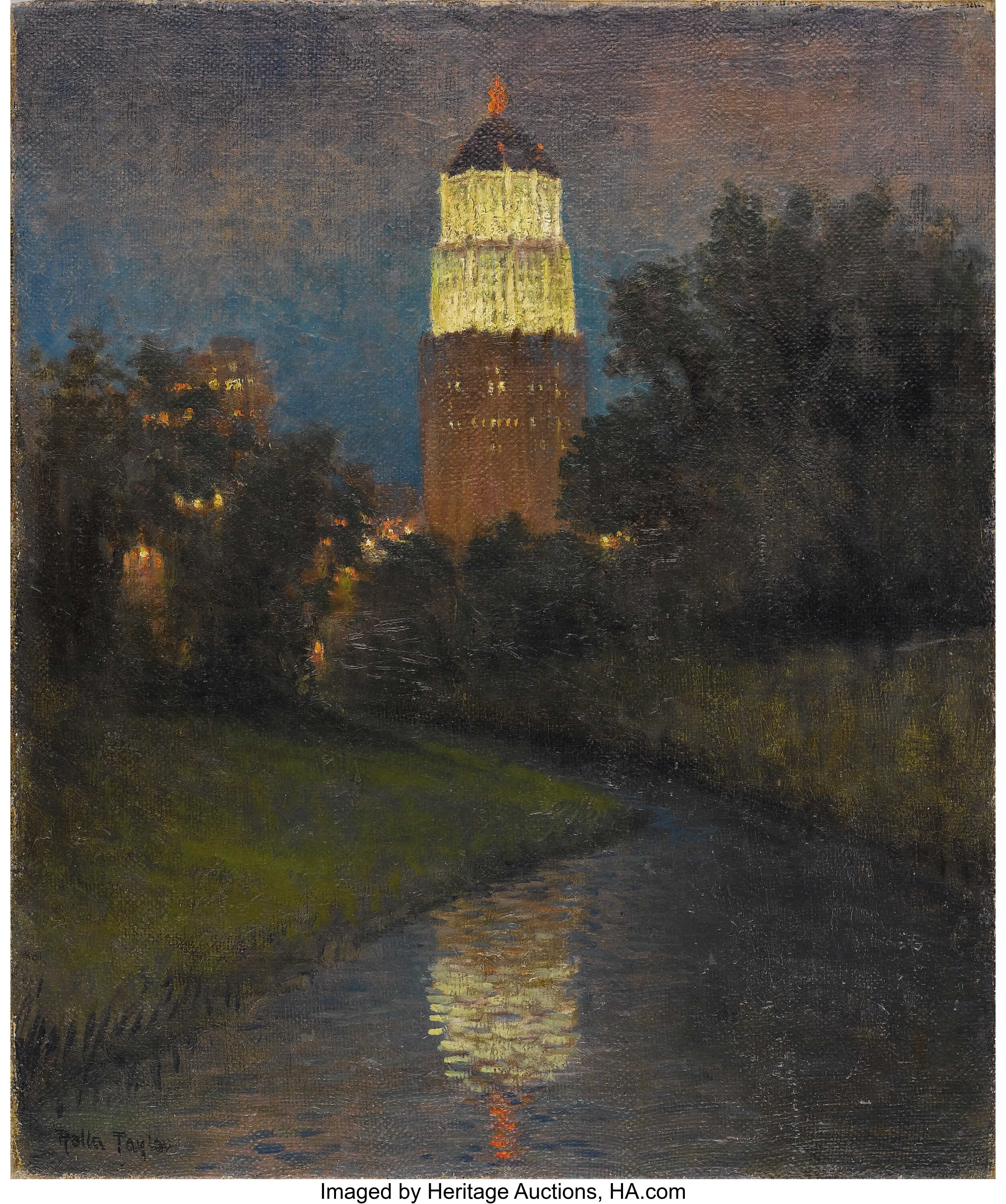 ROLLA TAYLOR (1871-1970). Tower Life Building. Oil on burlap. 24in ...
