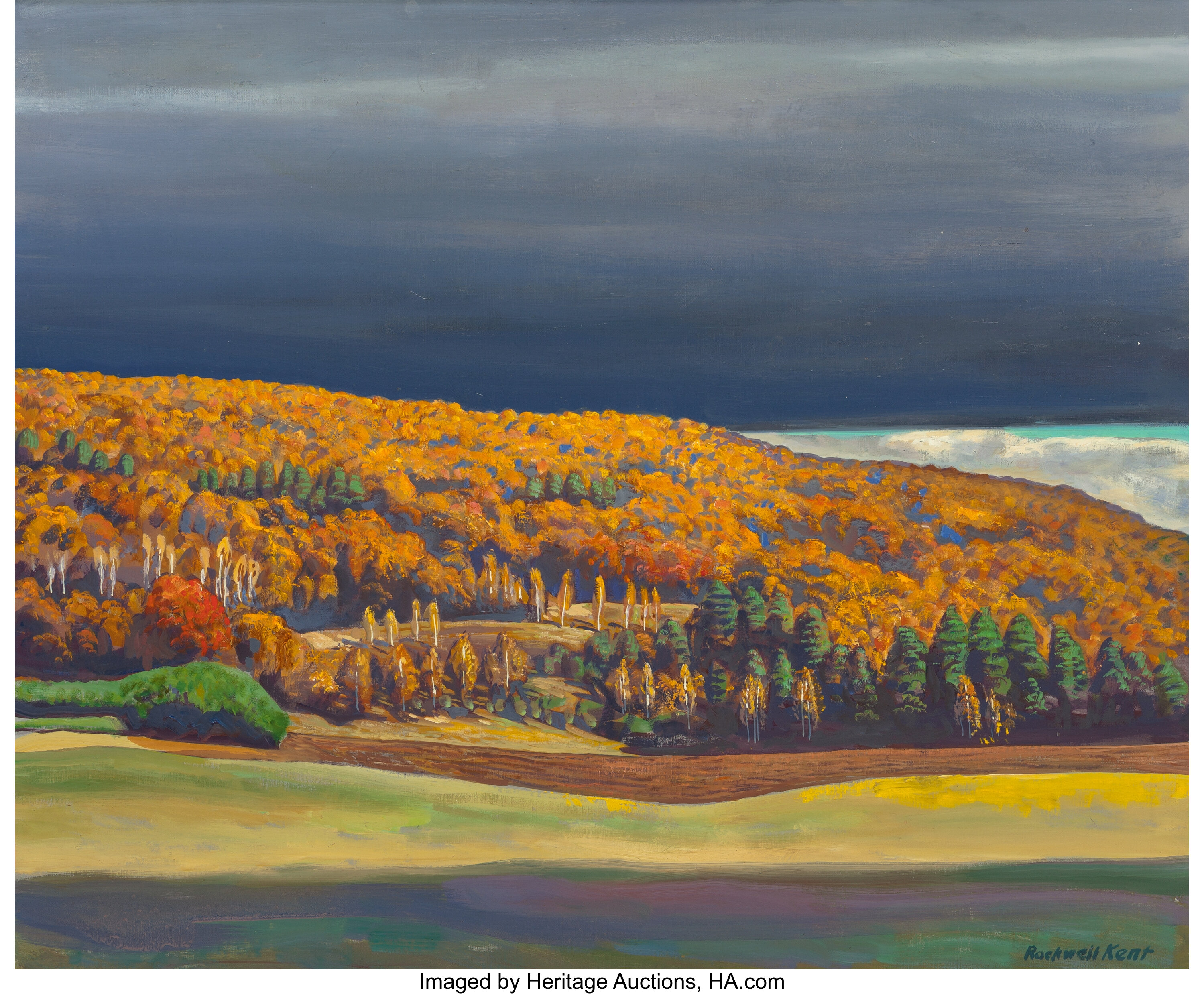 ROCKWELL KENT (American, 1882-1971). Golden Fall, circa 1955. Oil | Lot ...