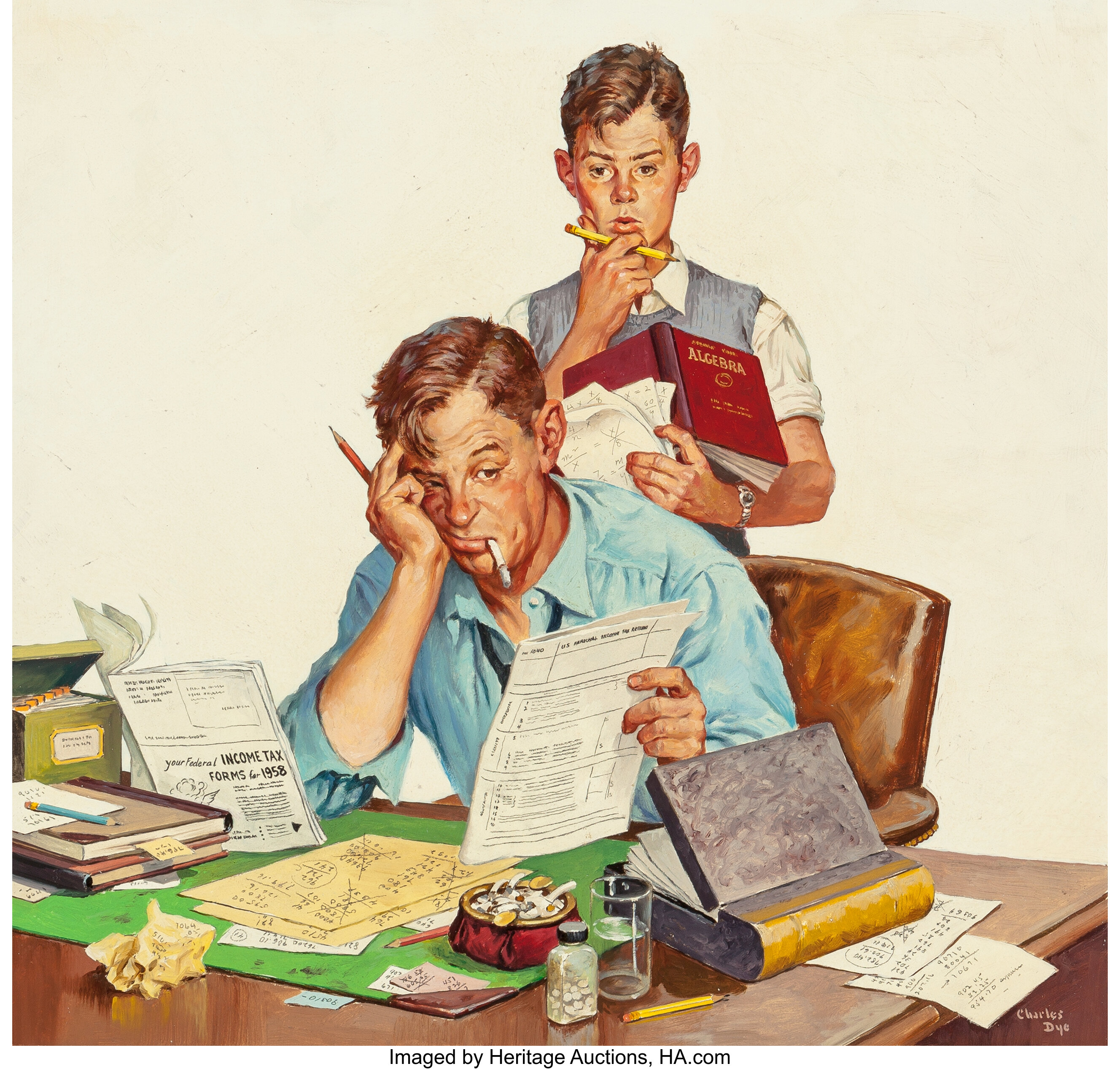 CHARLIE DYE (American, 1906-1972). Tax Forms Blues. Oil on board. | Lot ...