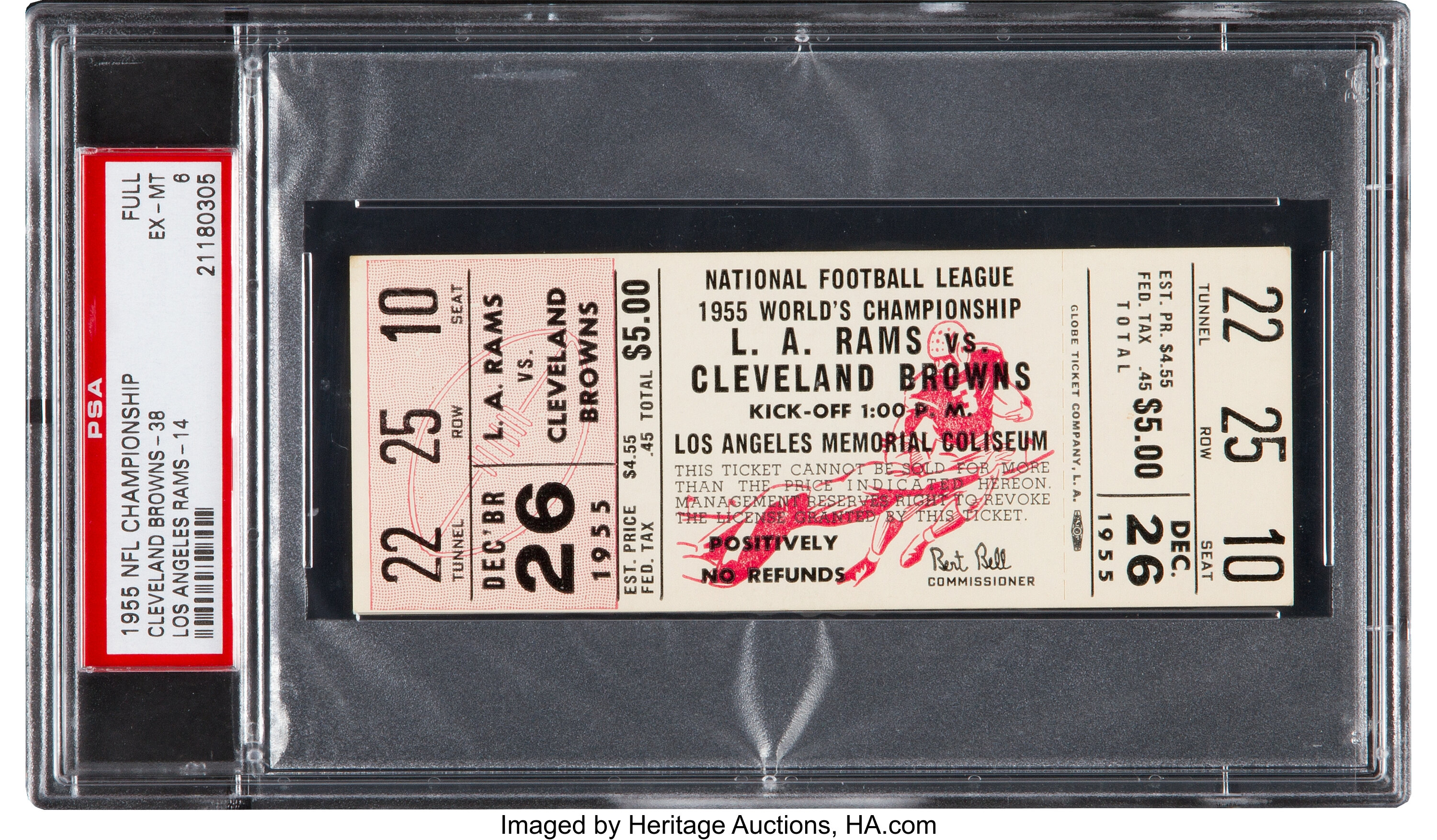 1955 NFL Championship Game Browns Vs. Rams Full Ticket PSA EX-MT 6 ...