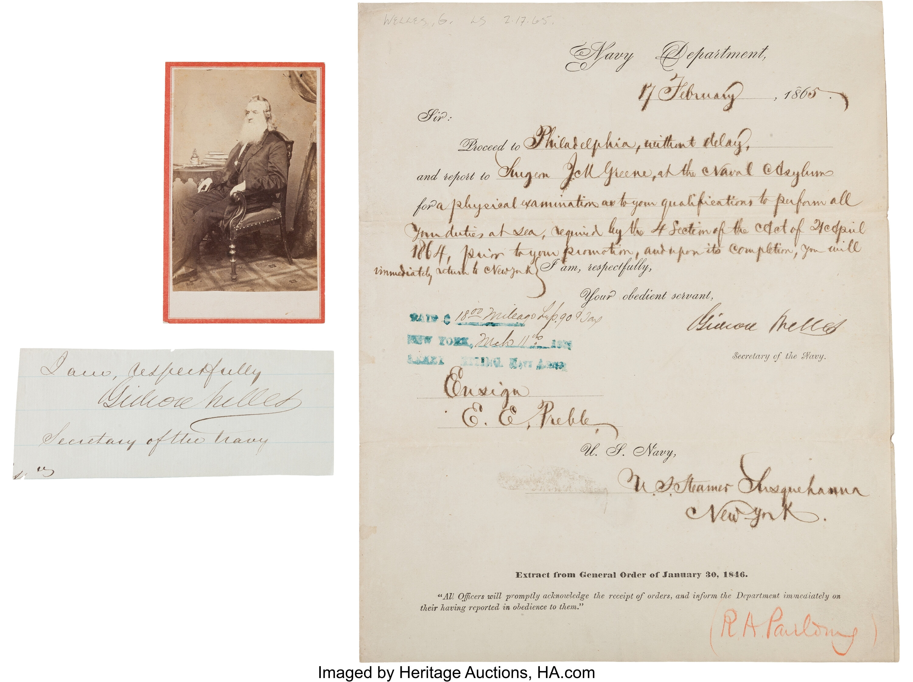 Union Secretary of the Navy Gideon Welles Carte de Visite, Signed | Lot ...