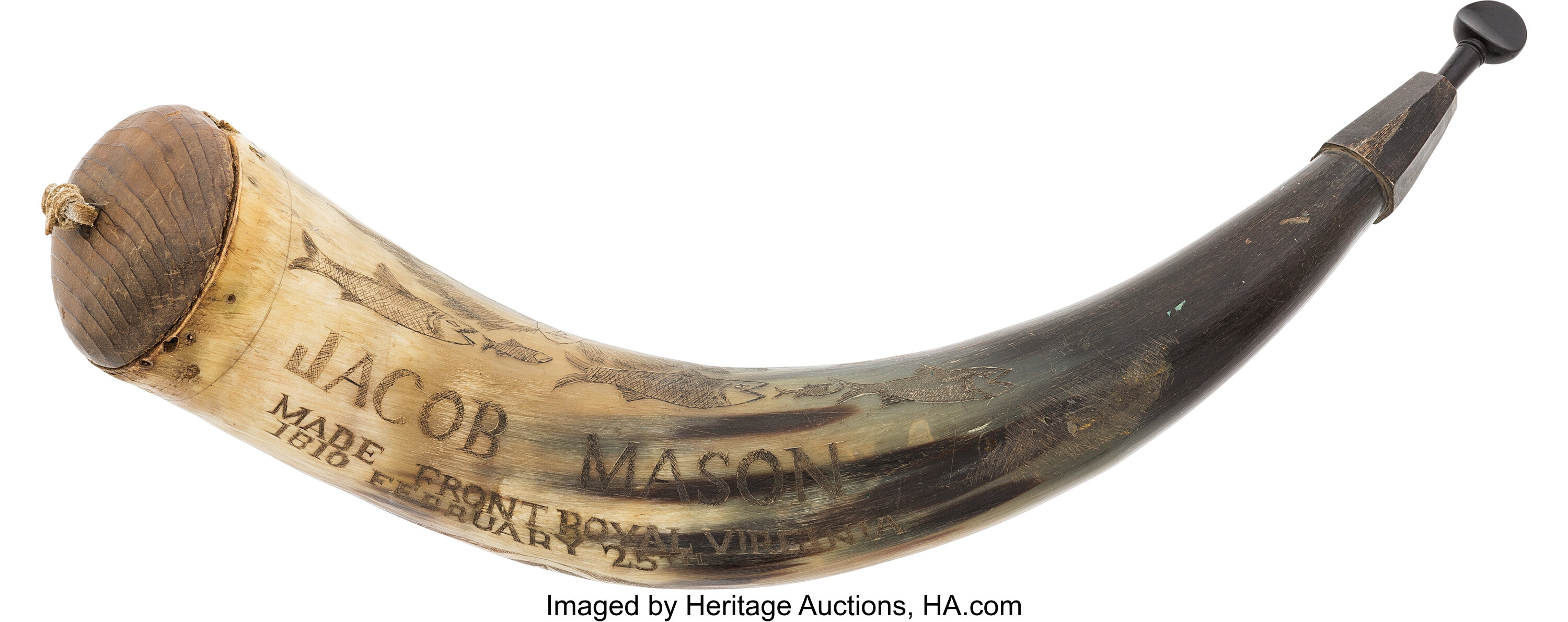 Beautiful Reproduction Carved Powder Horn.... Arms Accessories | Lot ...