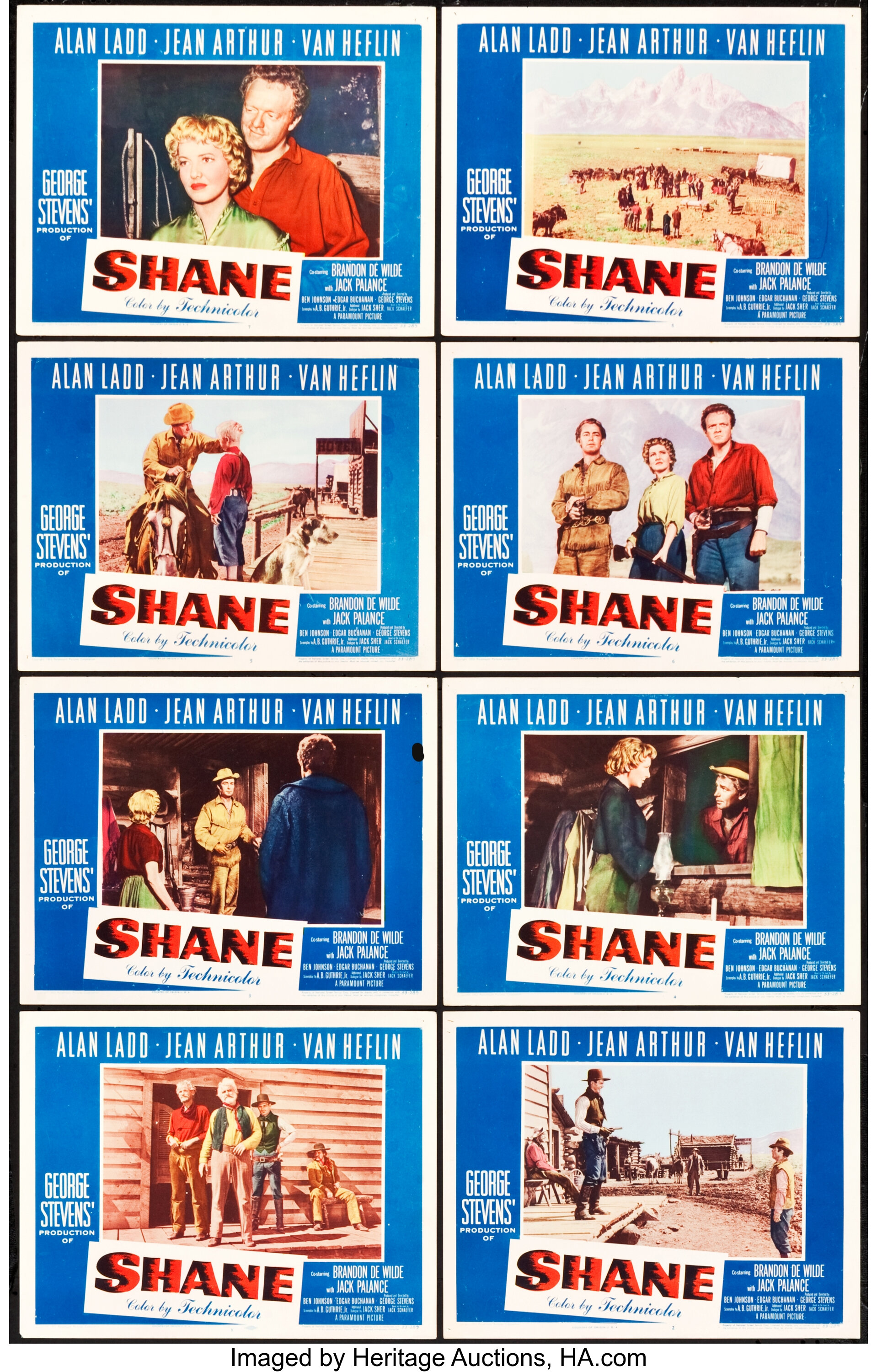 Shane (Paramount, 1953). Lobby Card Set of 8 (11" X 14").. ... | Lot ...