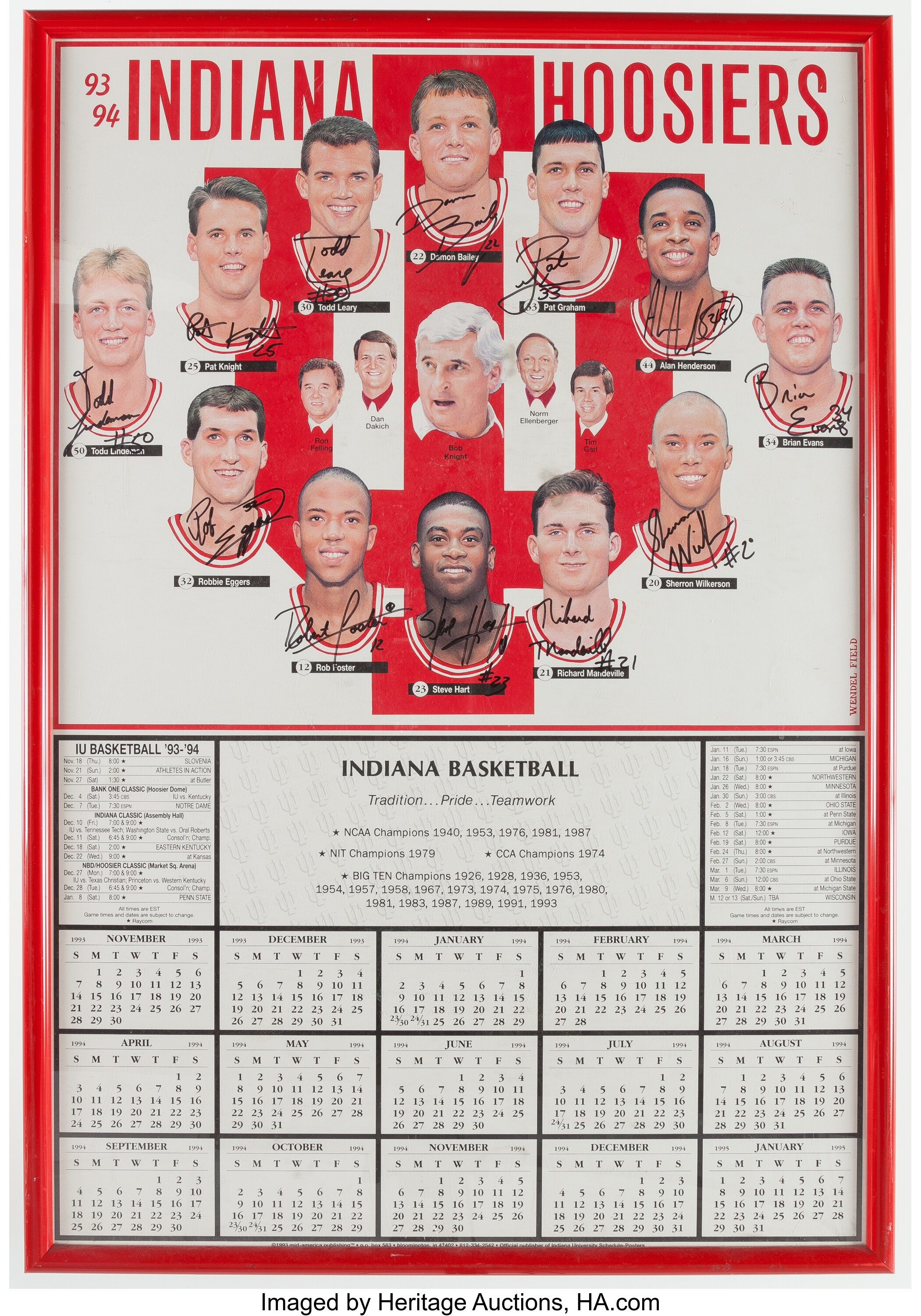 1993-94 Indiana Hoosiers Team Signed Print.... Basketball | Lot #42097 ...