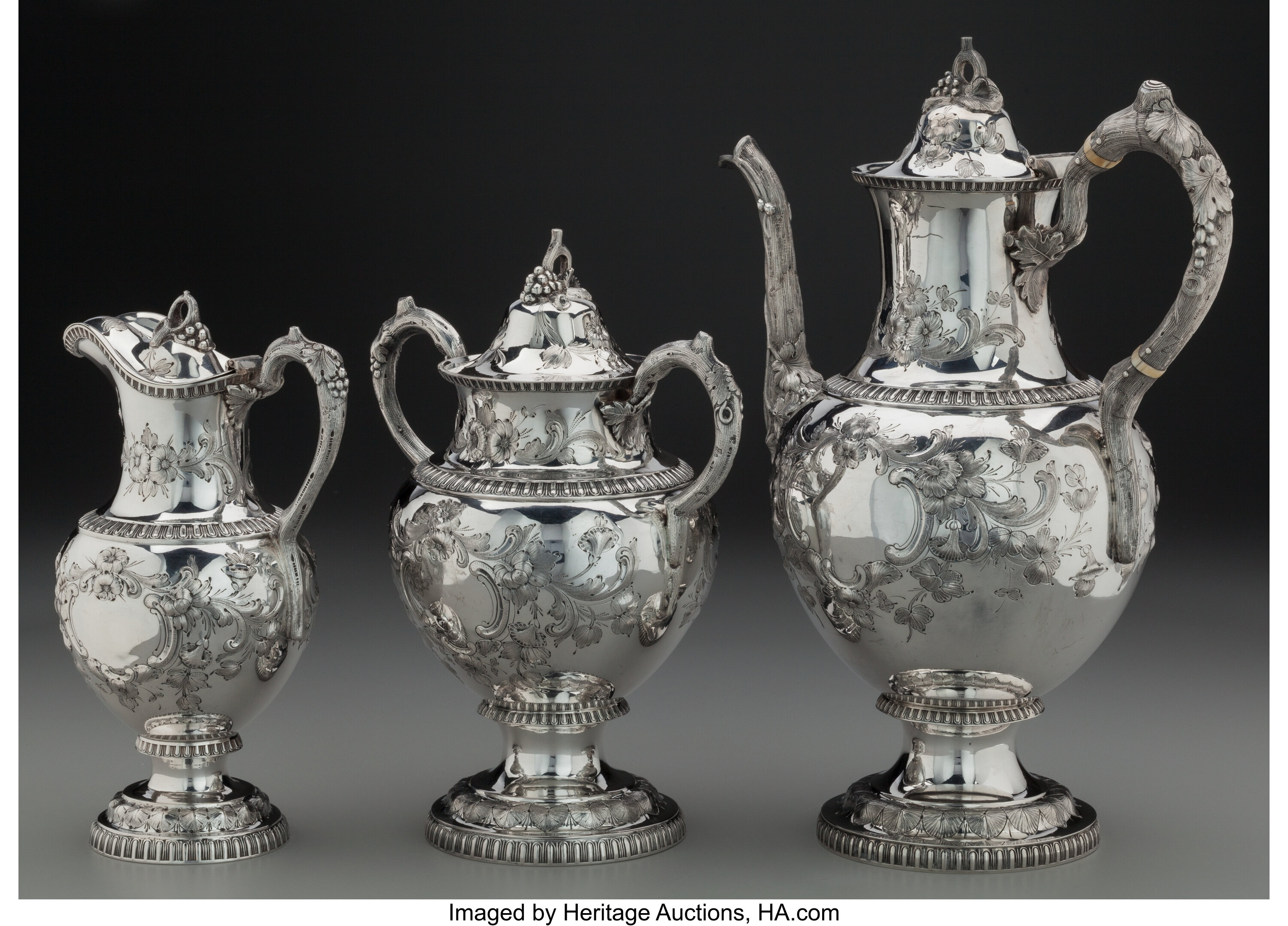 A Three Piece William Gale & Son Coin Silver Coffee Service, New | Lot ...