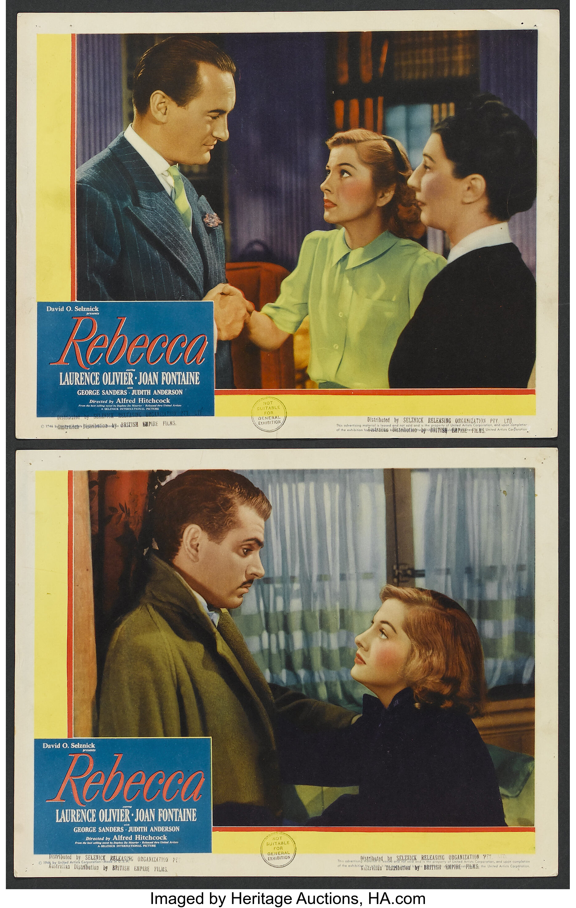 Rebecca (United Artists, R-1946). Lobby Cards (2) (11" X 14"). | Lot ...