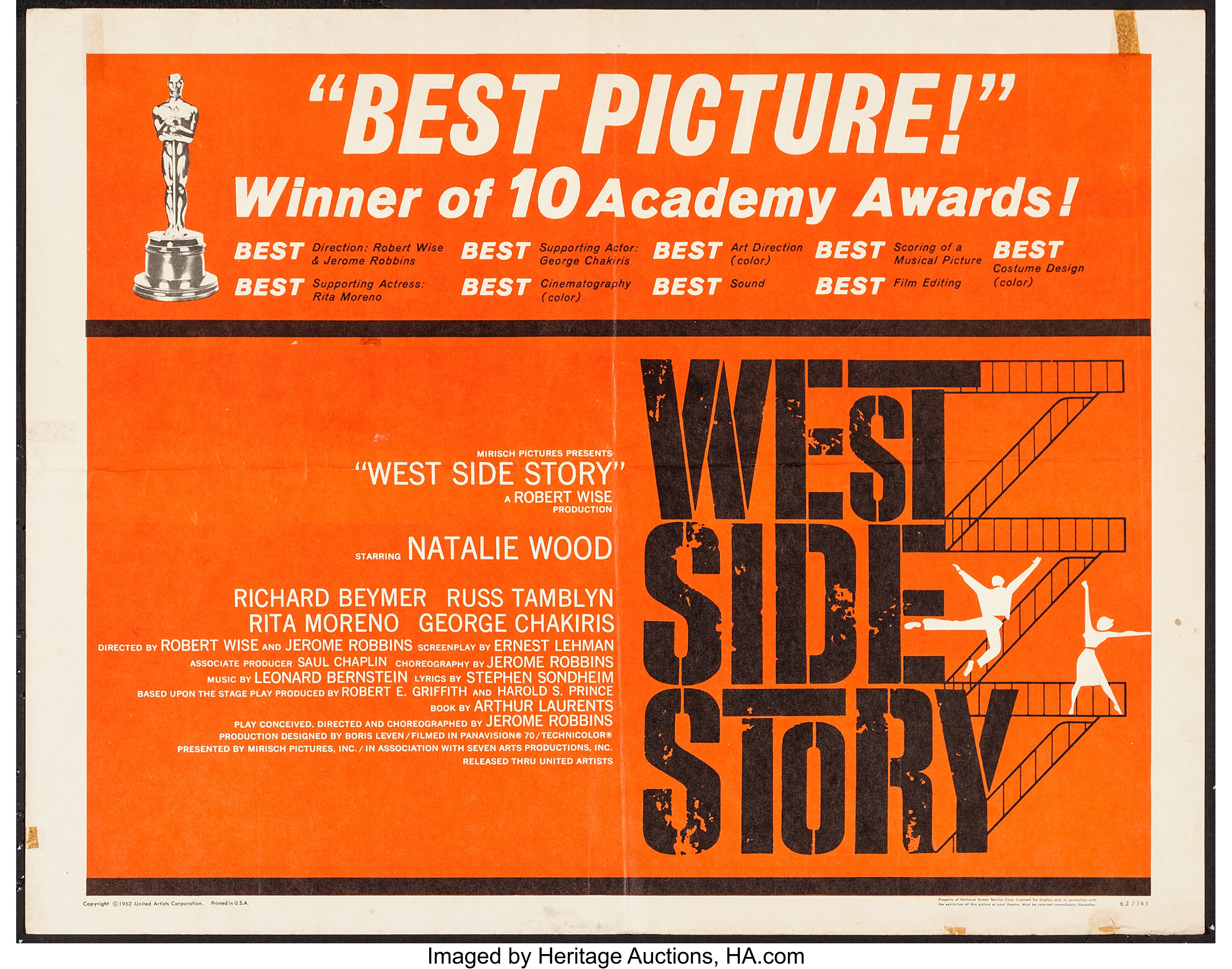 West Side Story (United Artists, R-1962). Half Sheet (22" X 28"). | Lot ...