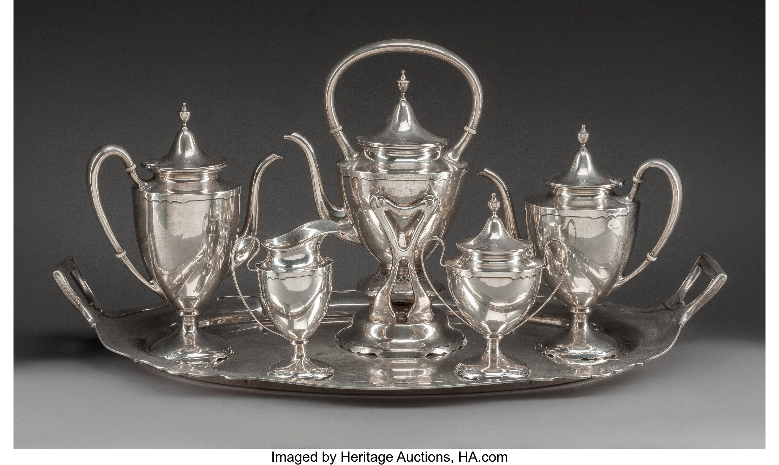 A Six Piece Shreve & Co. Dolores Pattern Silver Tea and Coffee | Lot ...