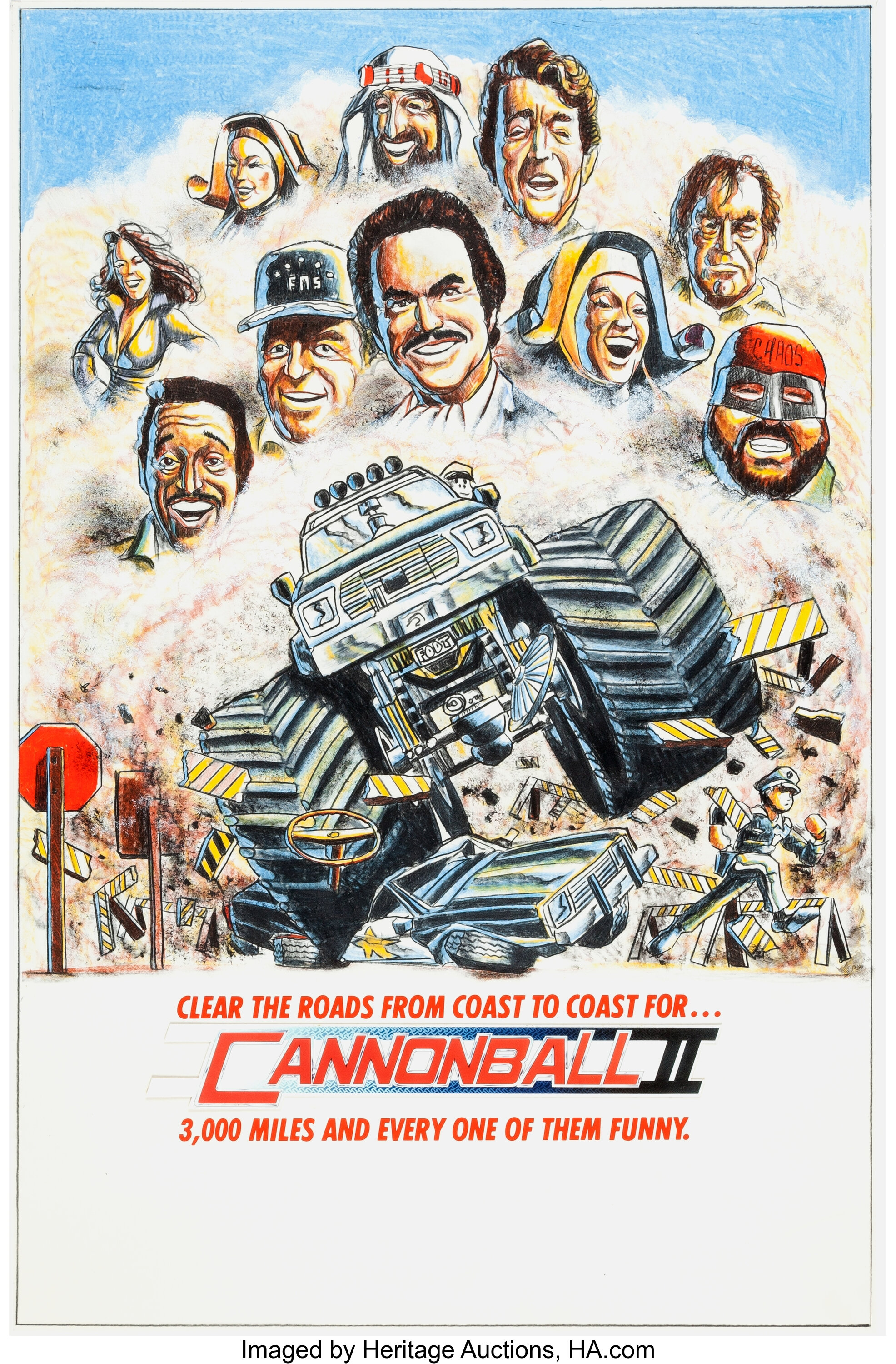 Cannonball Run II Unused Movie Poster Illustration Original Art | Lot ...