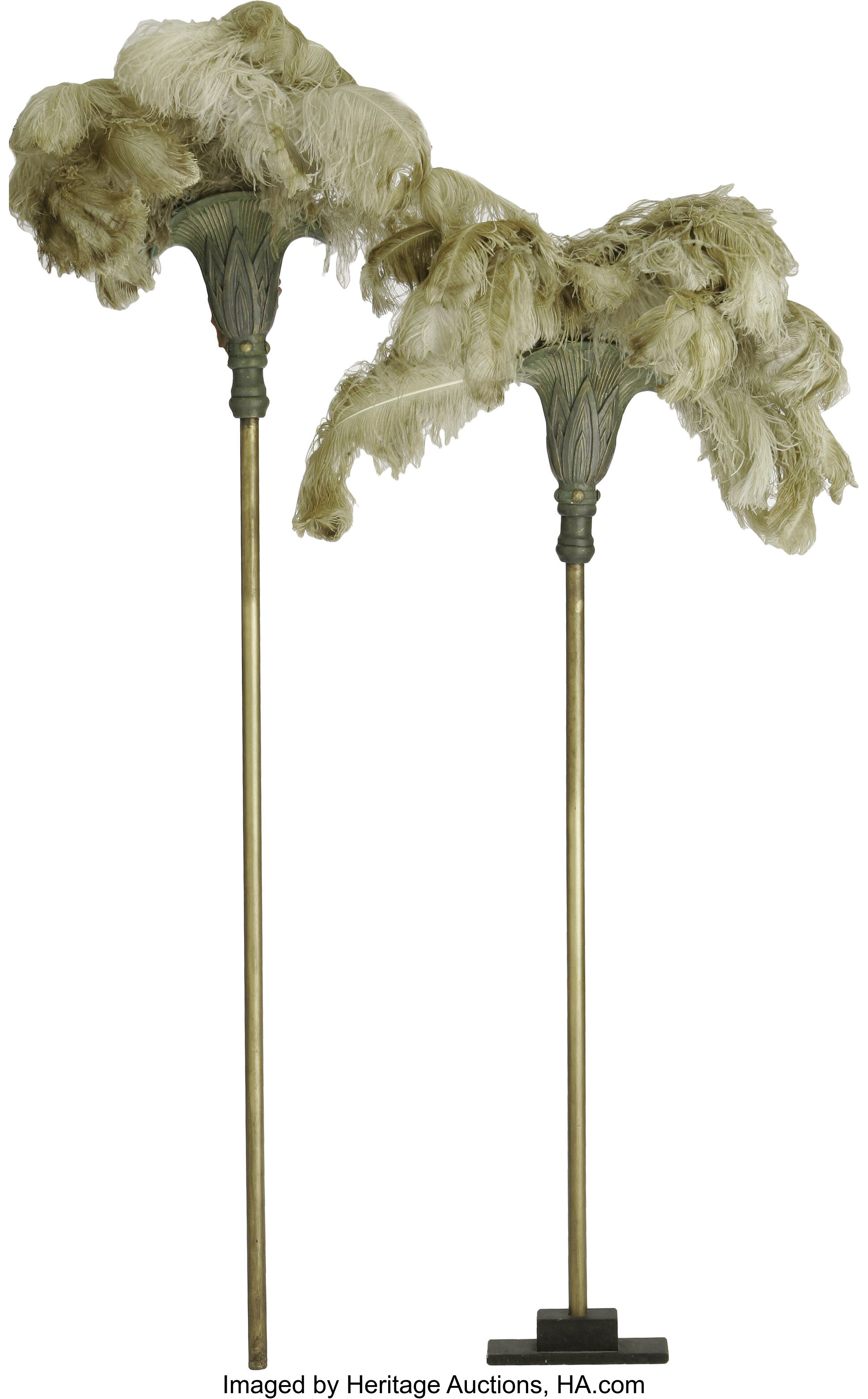 "Cleopatra" Prop Fans. Pair of large, gold-painted faux-bronze fans ...