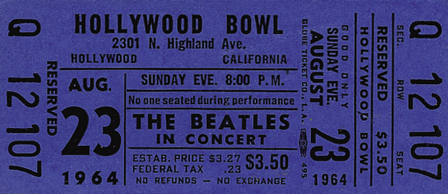 Beatles Hollywood Bowl Concert Ticket. From the Beatles' August 23 ...