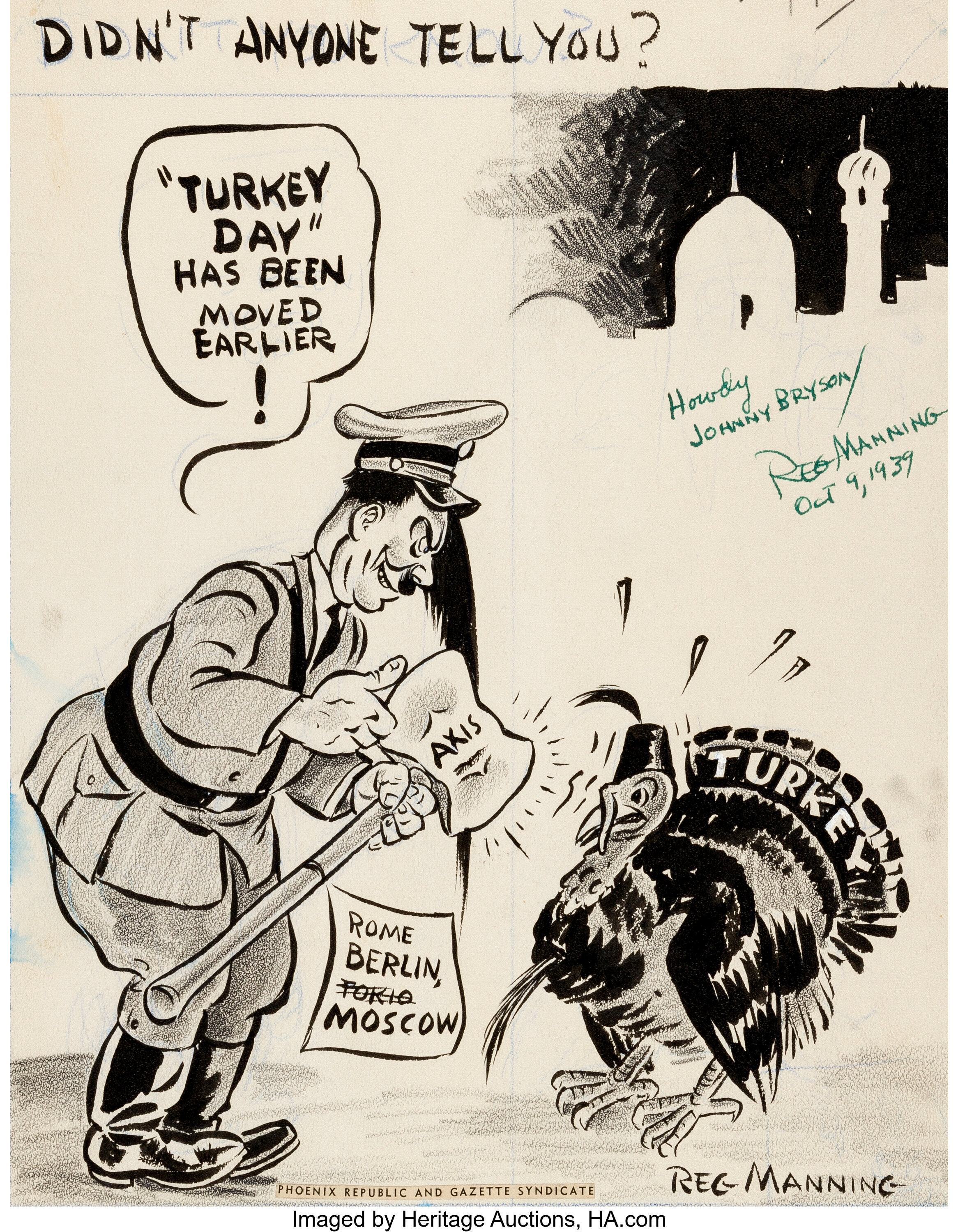 Reg Manning - Hitler Editorial Cartoon Original Art (Phoenix | Lot ...
