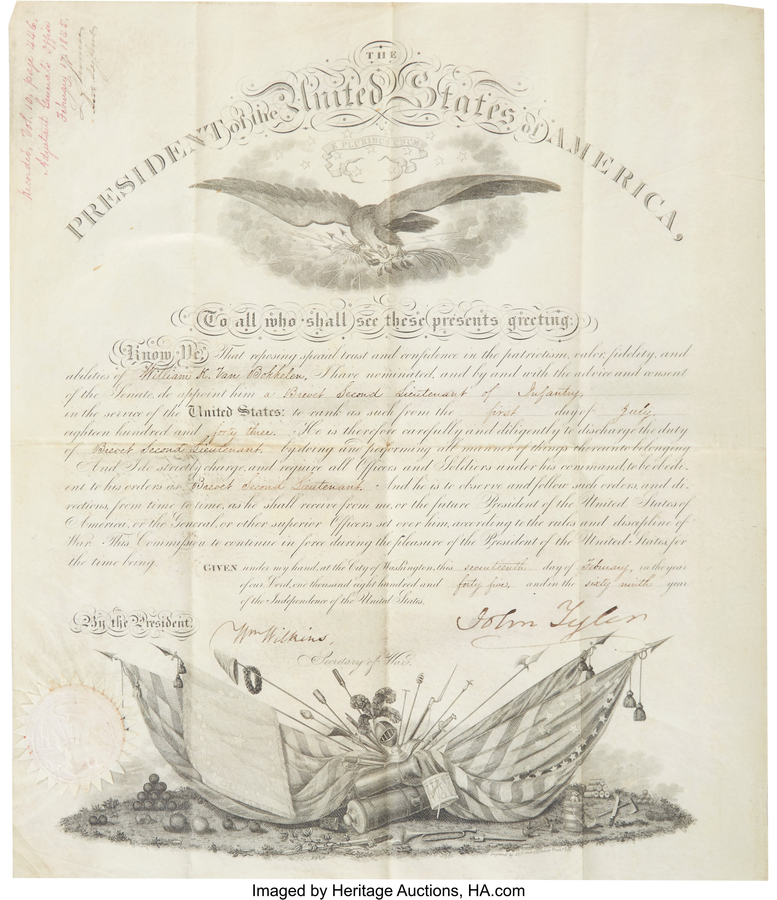 John Tyler Military Appointment Signed.... Autographs U.S. | Lot #49120 ...