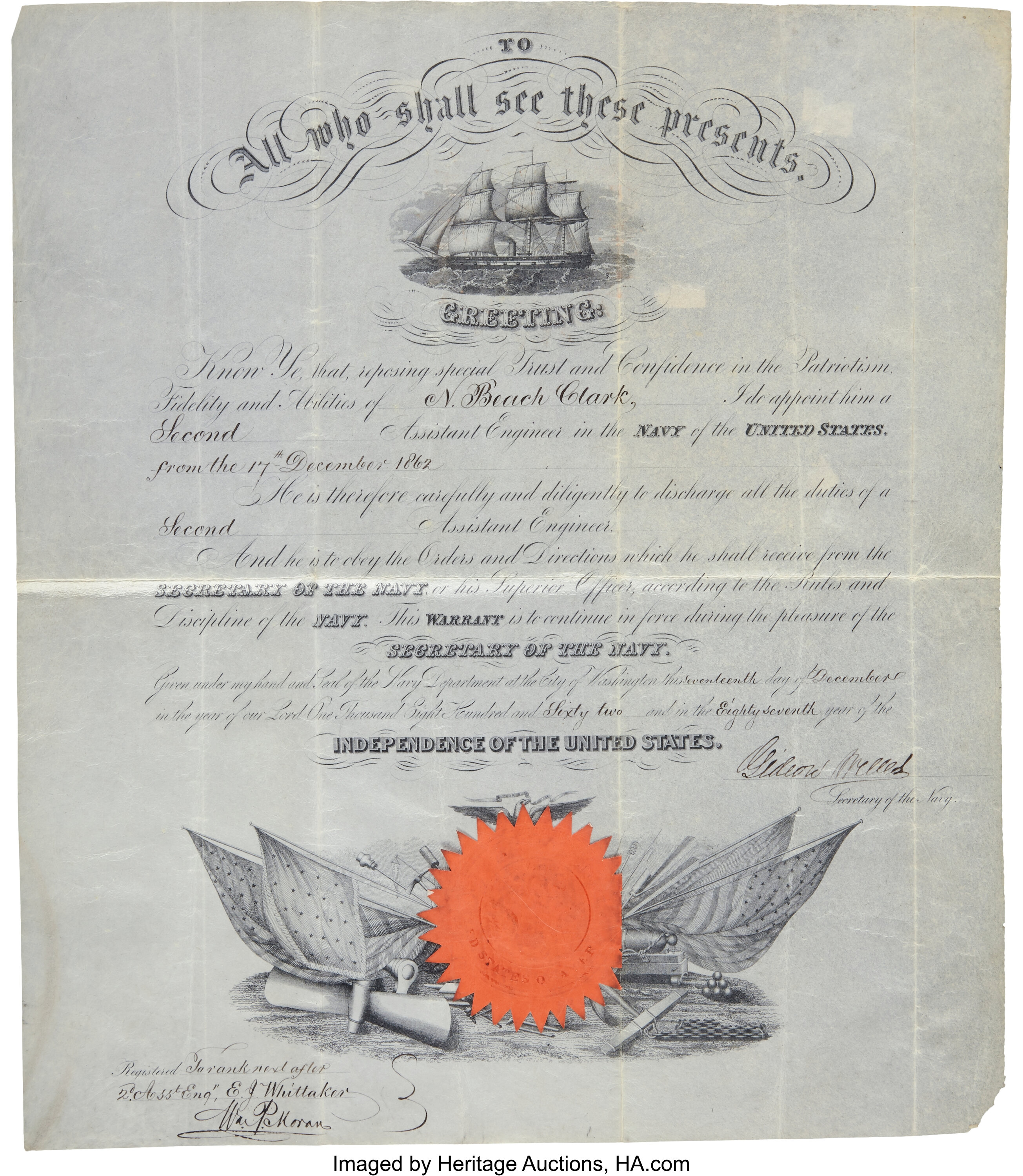 Gideon Welles Military Appointment Signed. ... Autographs Military ...