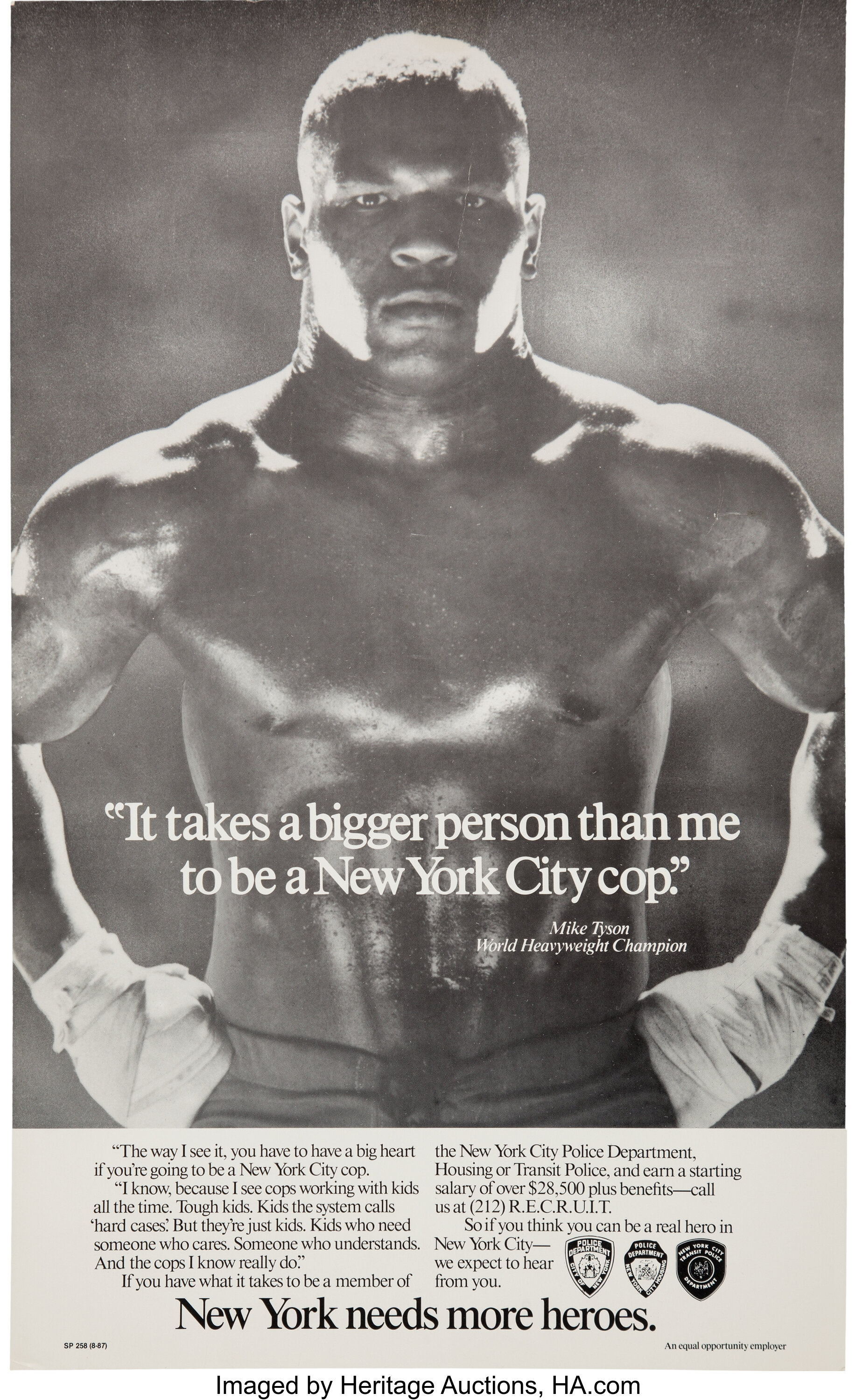 1980's Mike Tyson New York Police Department Poster.... Boxing | Lot ...
