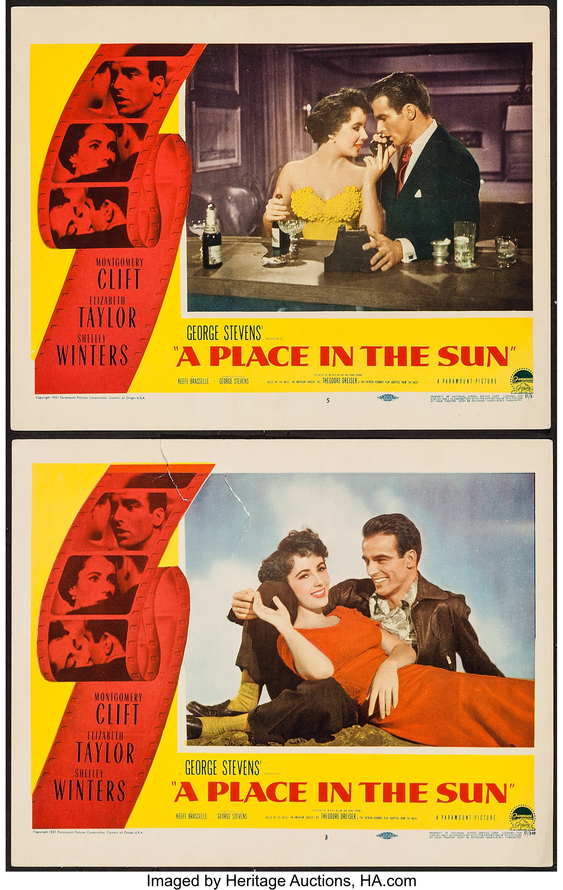 A Place in the Sun (Paramount, 1951). Lobby Cards (2) (11" X 14 ...