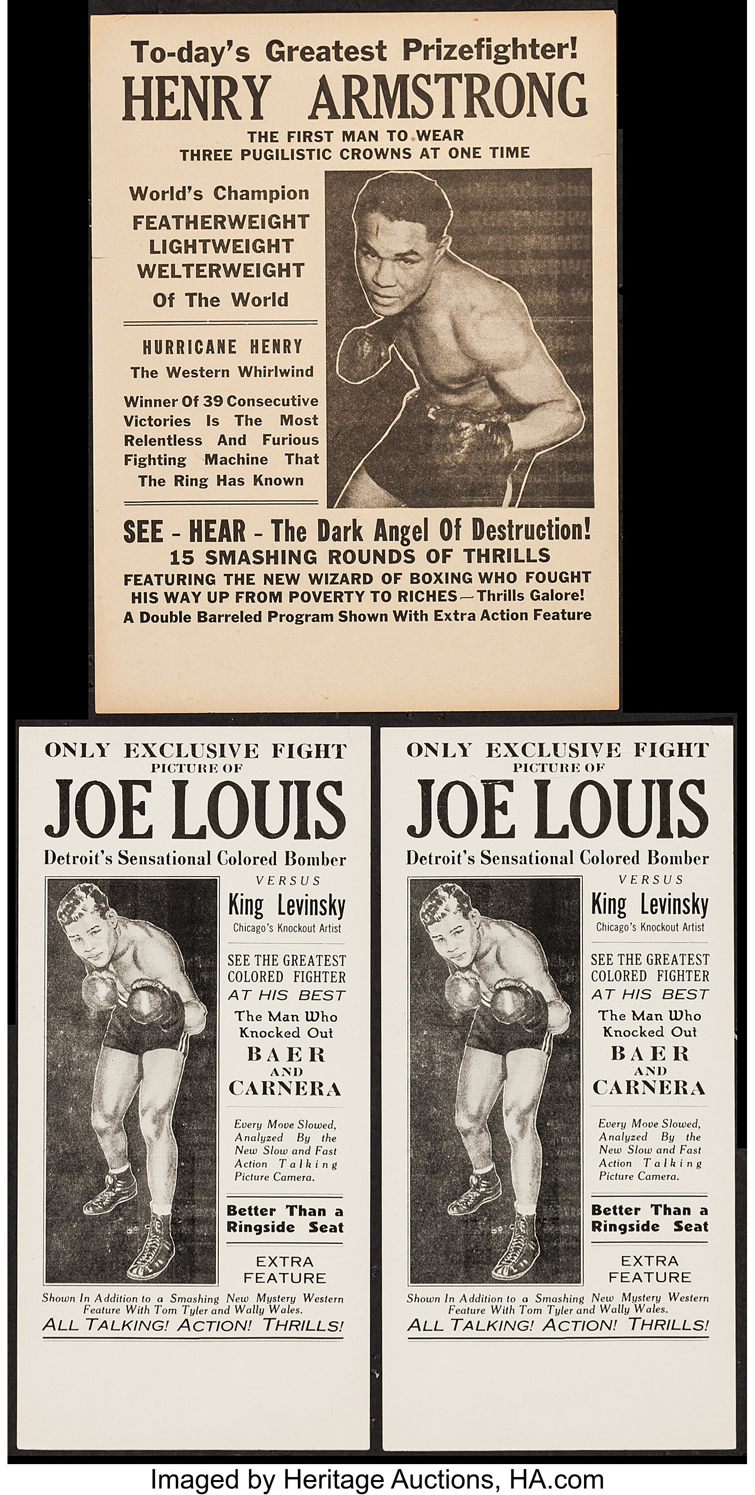 Joe Louis & Henry Armstrong Lot (1930s). Handbills (3) (6" X | Lot ...