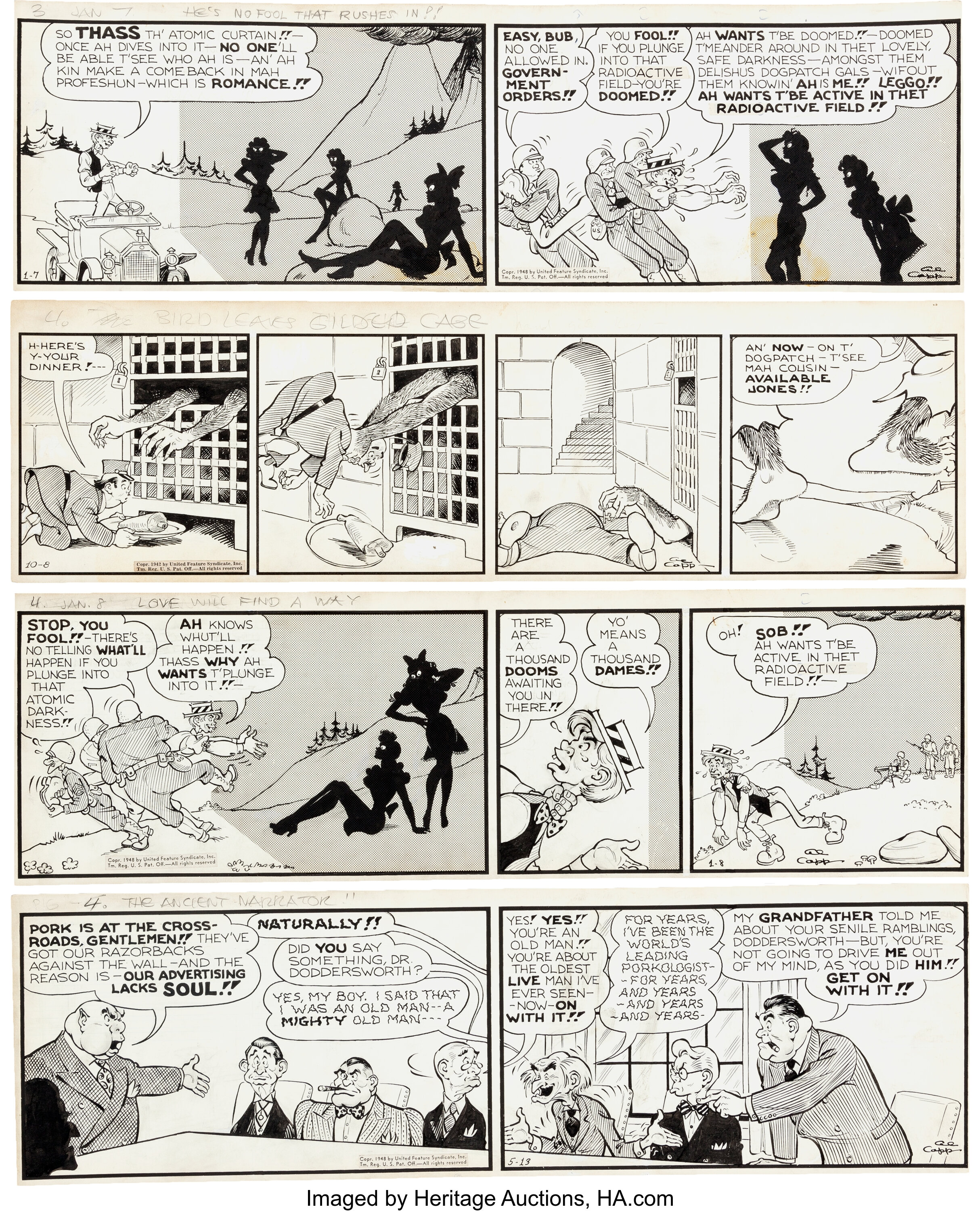 Al Capp Li'l Abner Daily Comic Strip Original Art Group of 4 | Lot ...