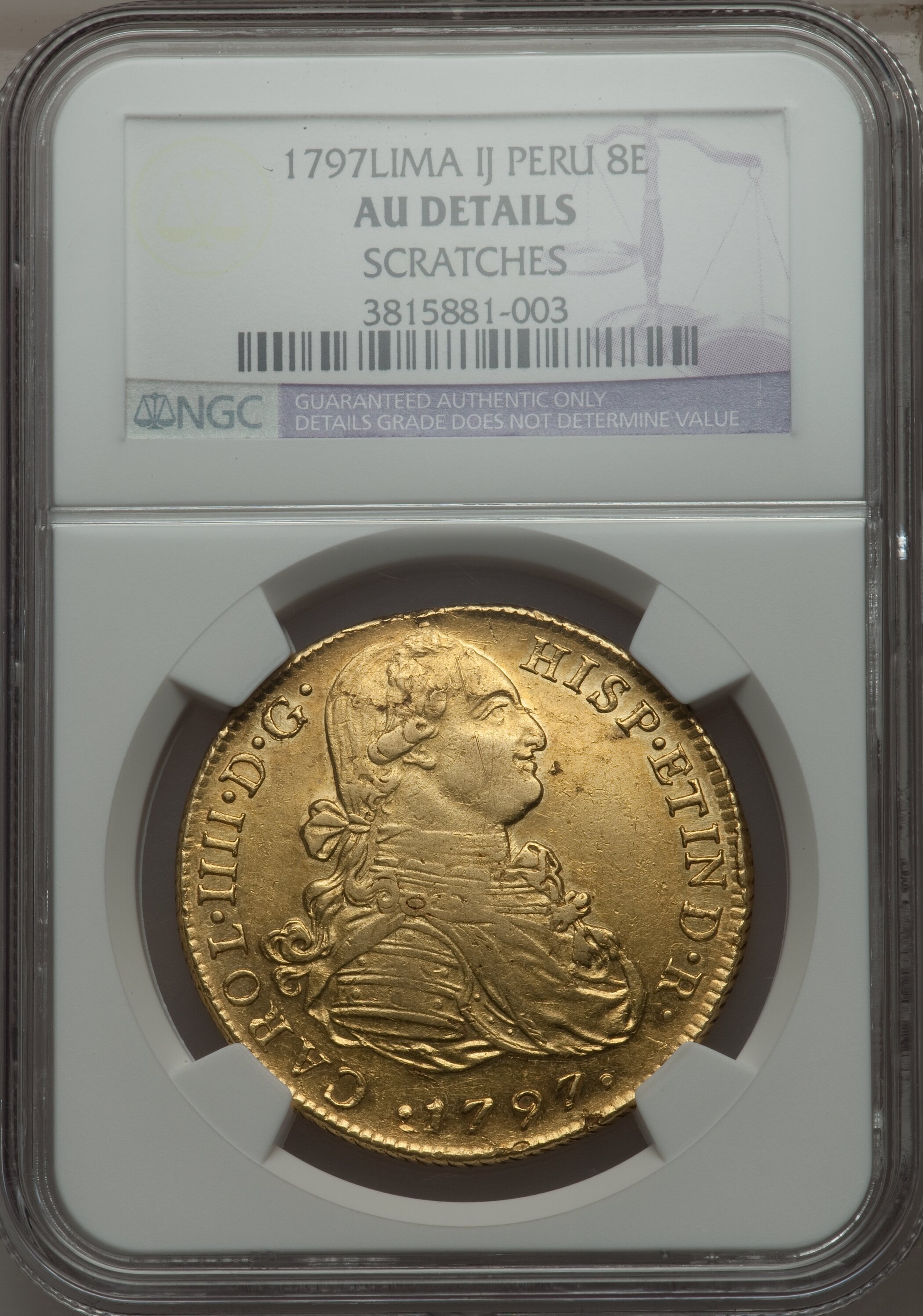 Peru: Charles IV gold 8 Escudos 1797 LIMA-IJ AU Details (Scratches ...