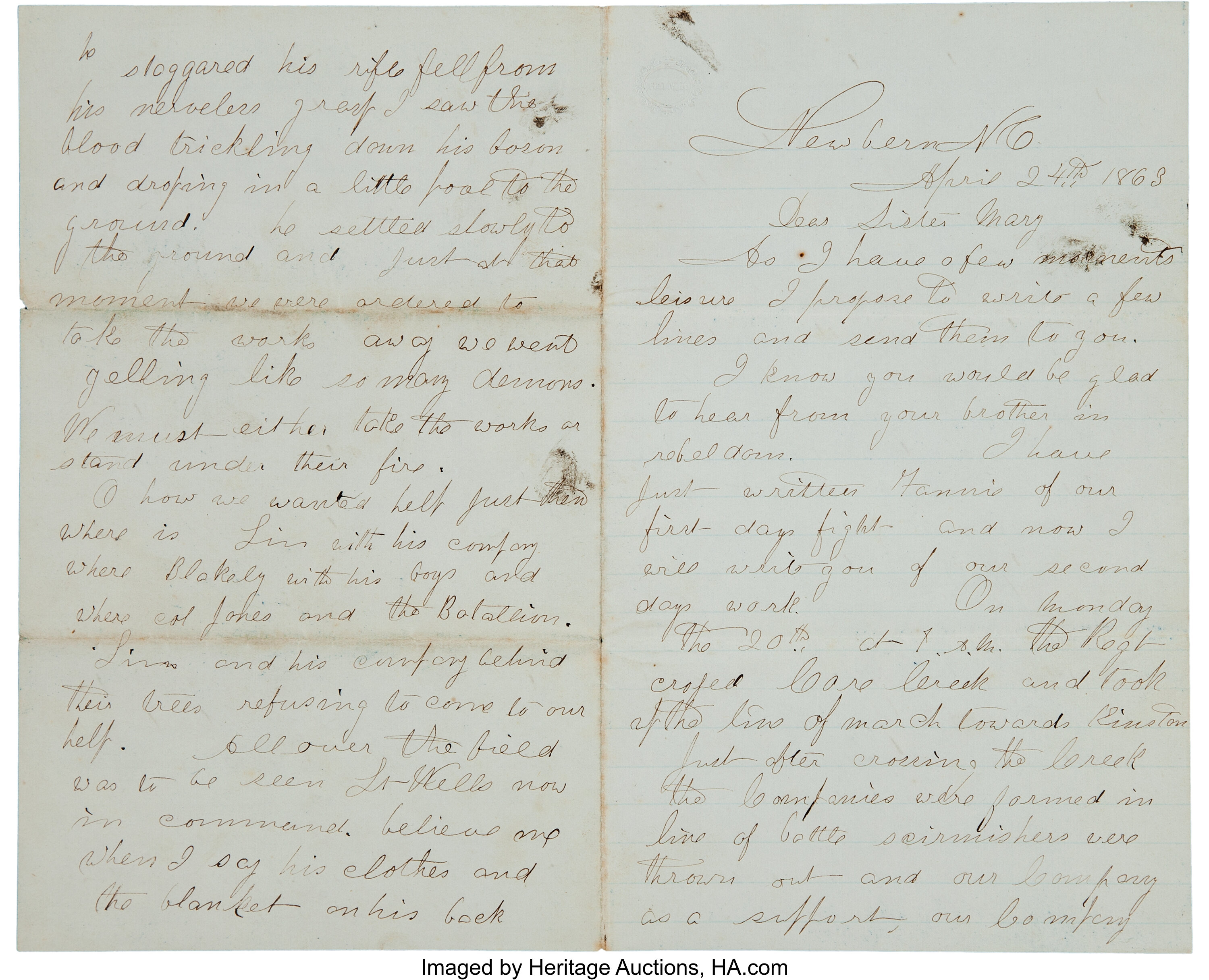 Union Letter from New Bern.... Military & Patriotic Civil War | Lot ...