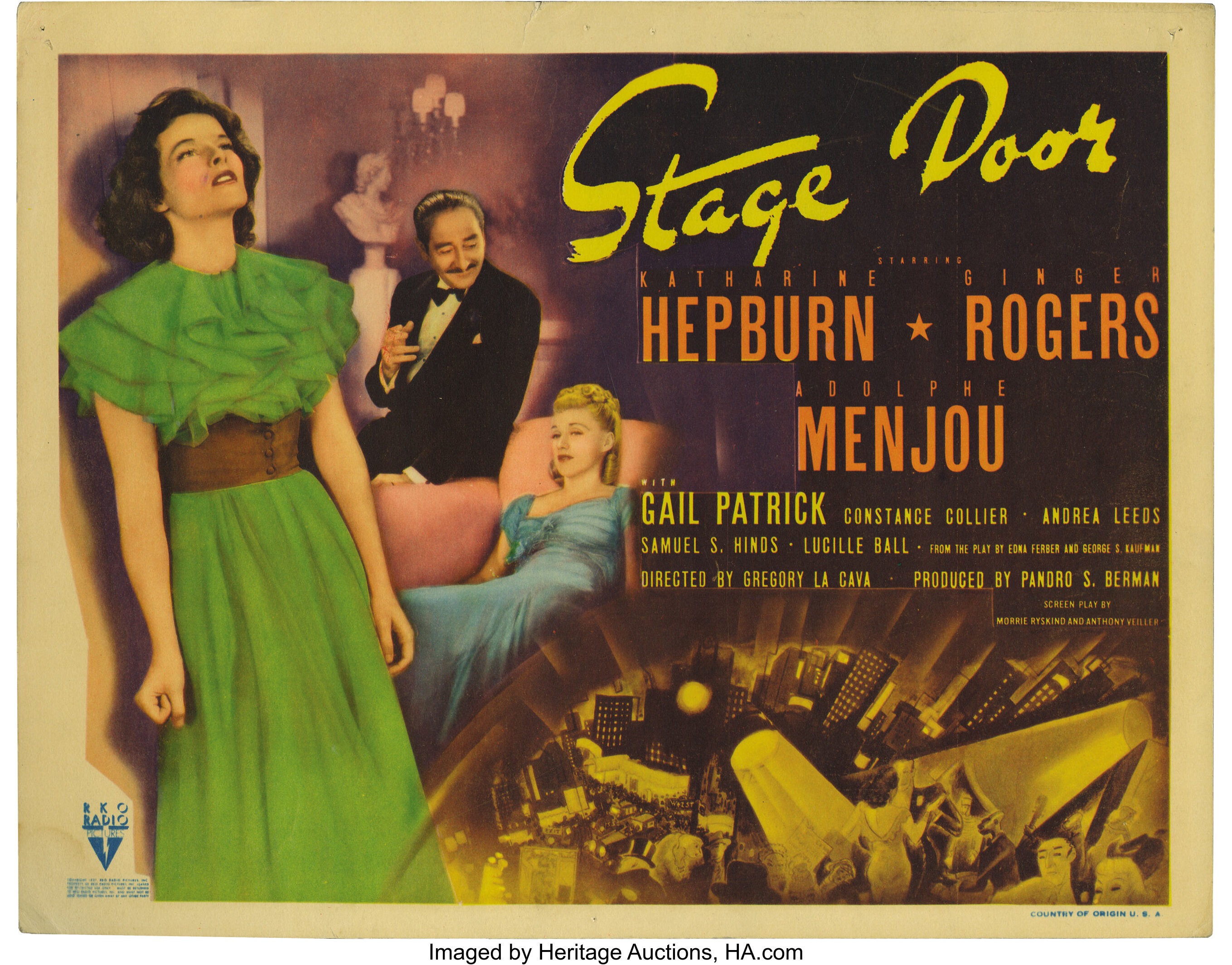 Stage Door (RKO, 1937). Title Lobby Card (11" X 14"). Edna Ferber | Lot ...