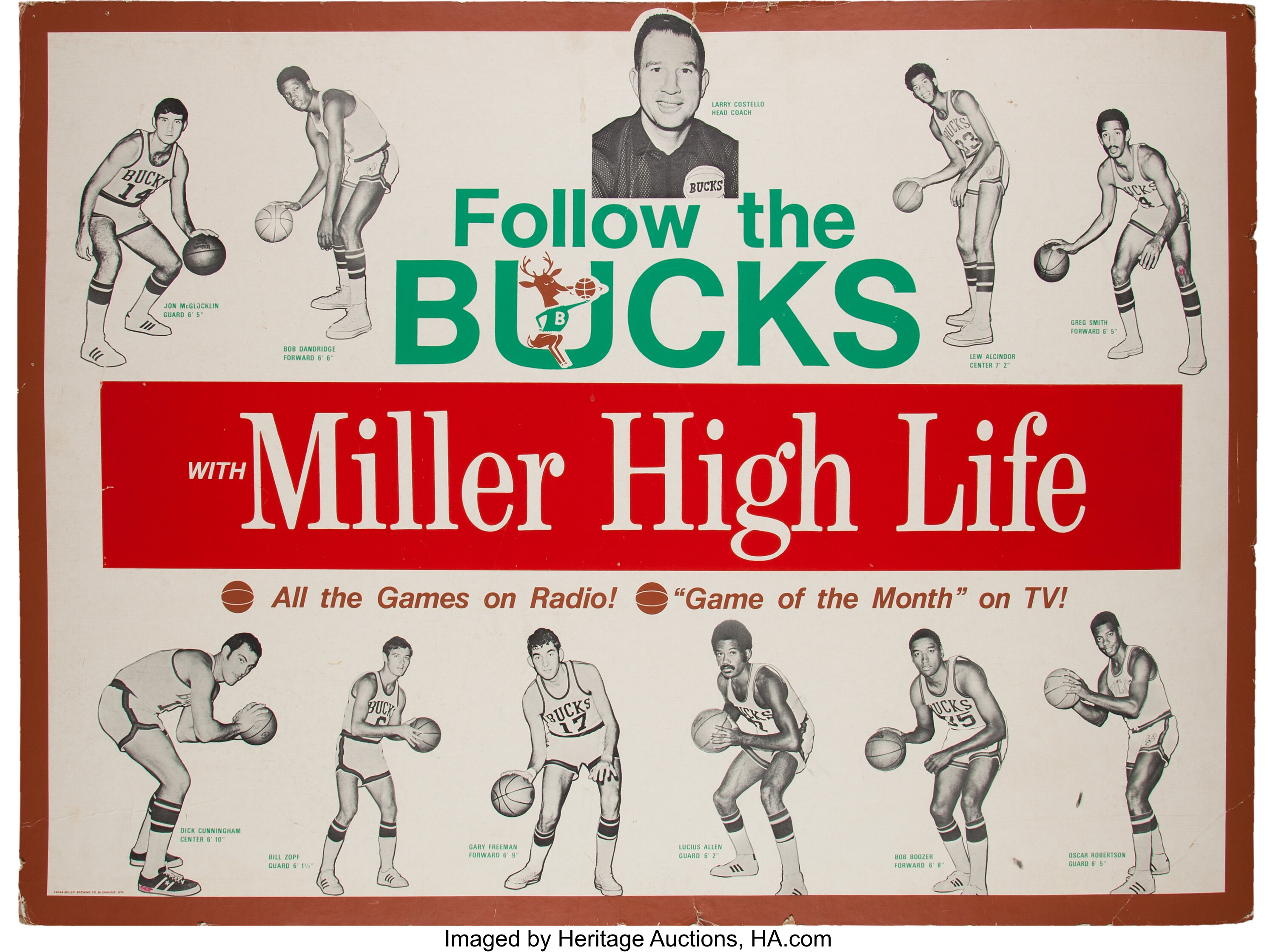 1970-71 Milwaukee Bucks Miller High Life Advertising Broadside - | Lot ...