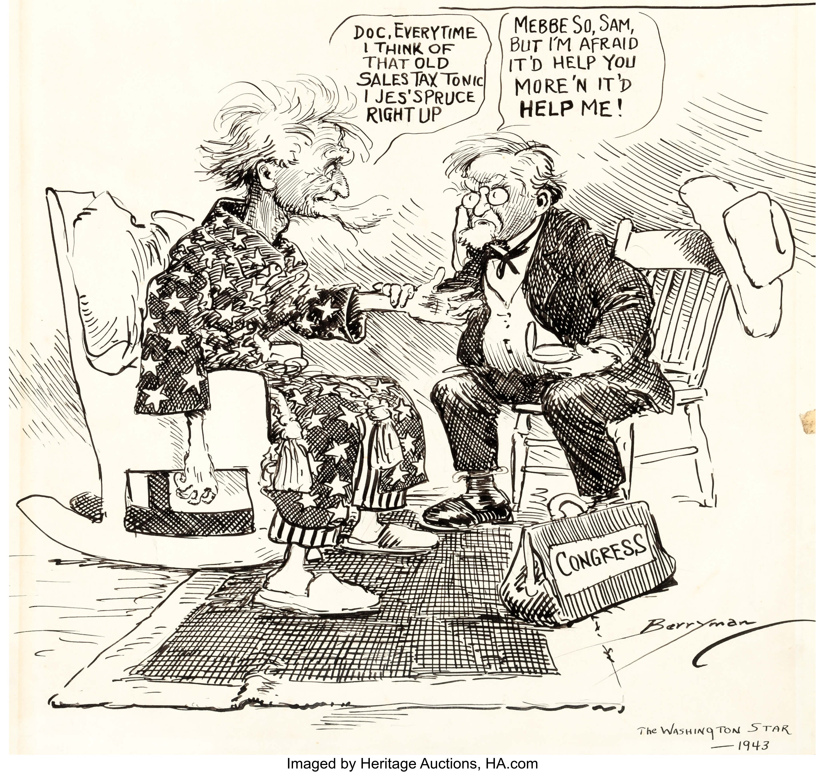 Clifford Berryman - Uncle Sam Editorial Comic Strip Original Art | Lot ...