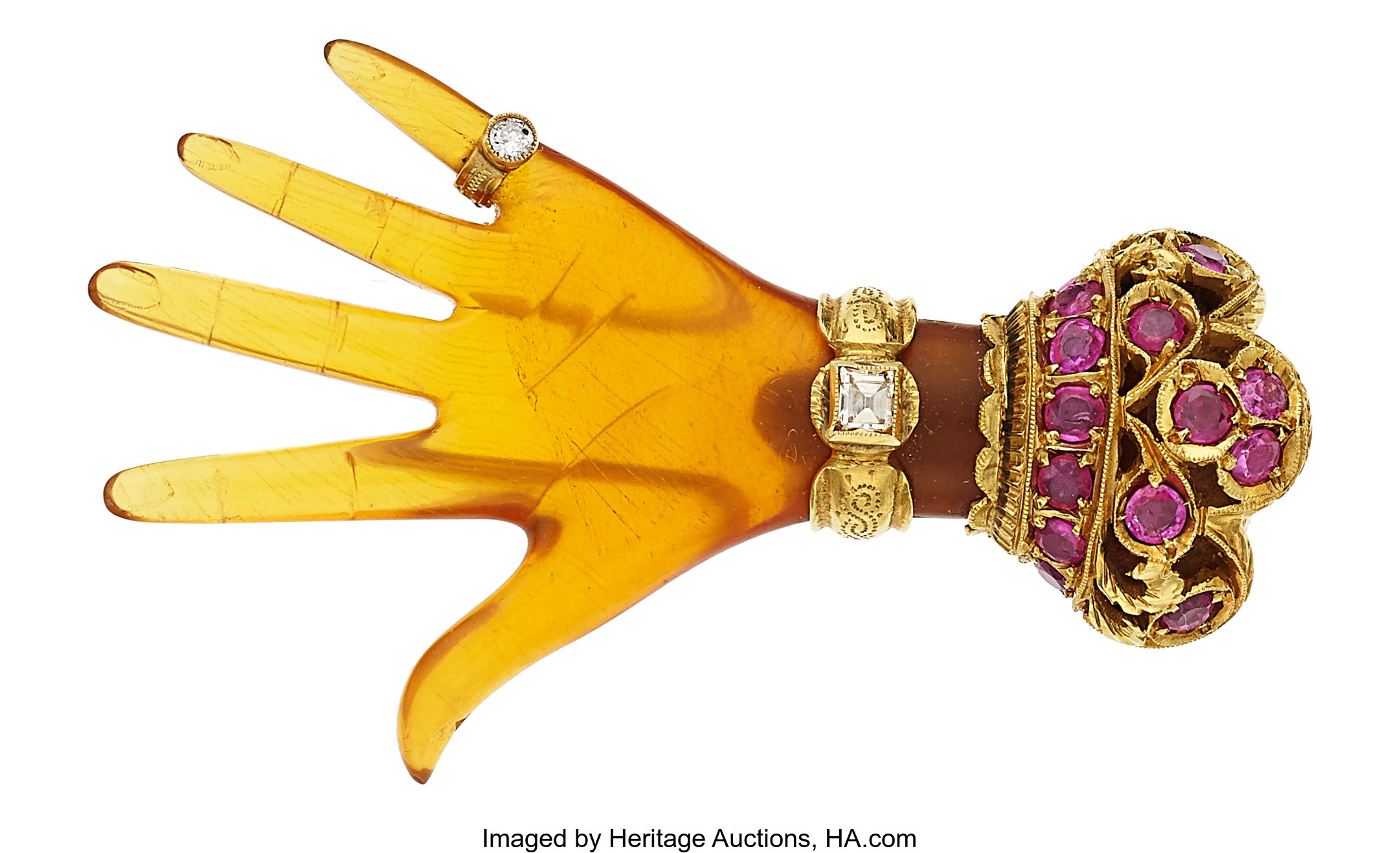 Amber, Ruby, Diamond, Gold Brooch, Nardi. ... Estate Jewelry | Lot ...