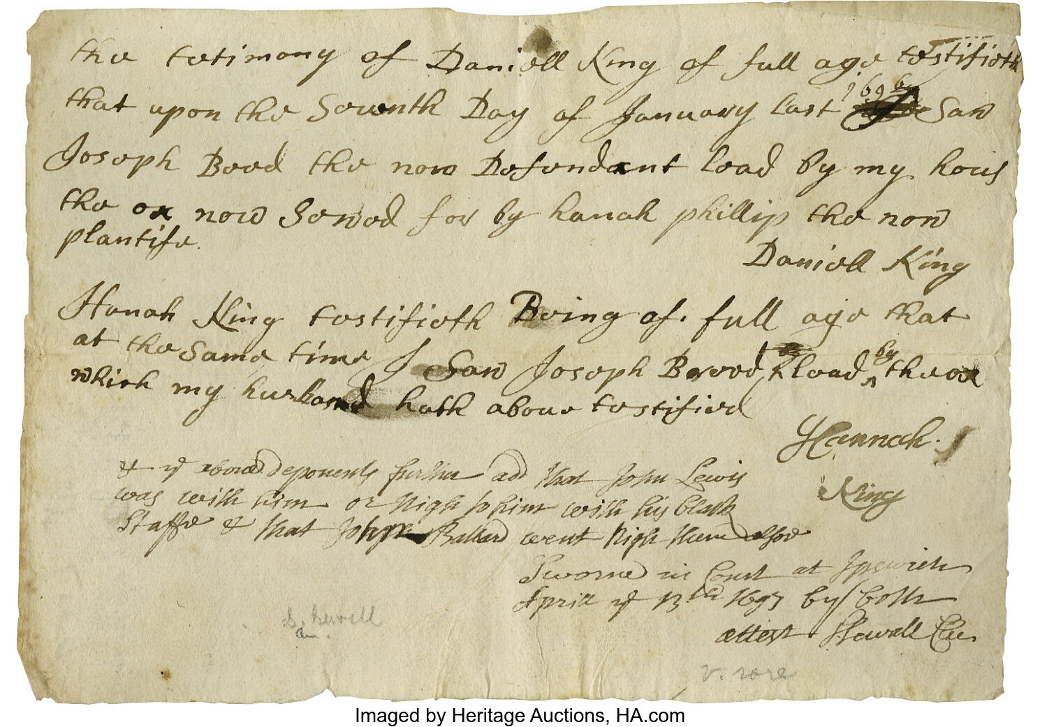 Samuel Sewall (1652-1730), Salem Witch Trial Judge, Autograph | Lot ...