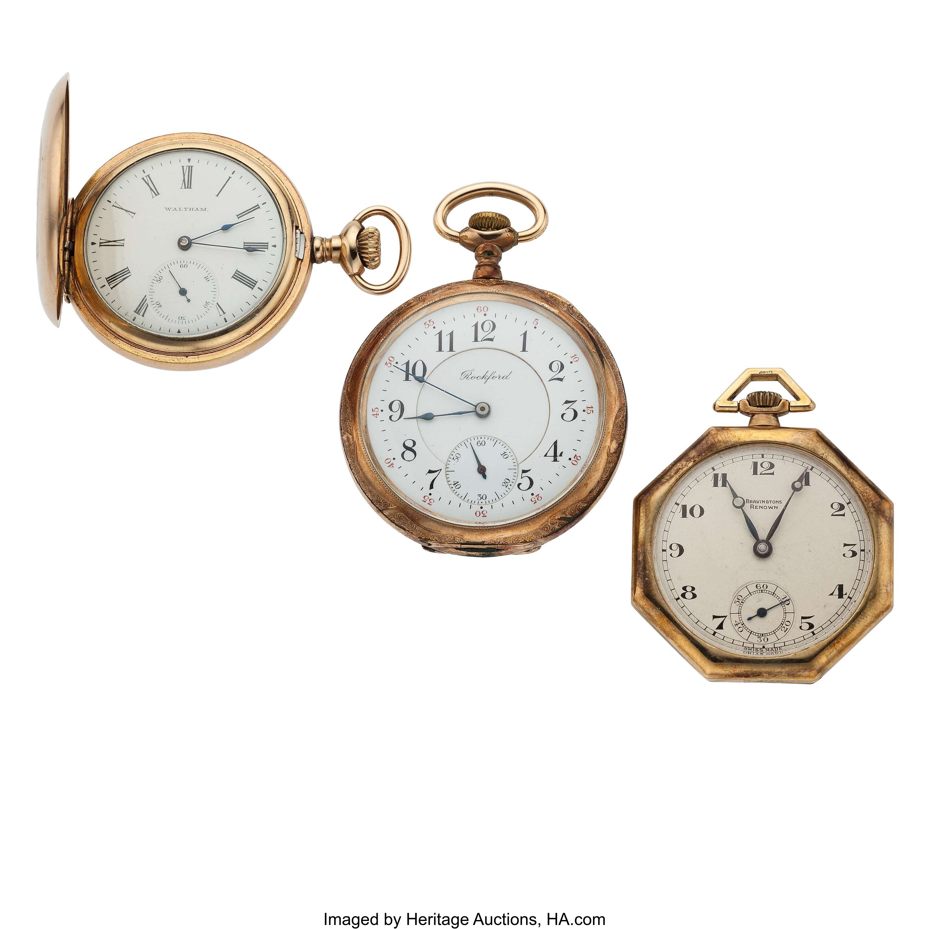 Bravingtons, Rockford & Waltham Pocket Watches. ... (Total: 3 | Lot ...