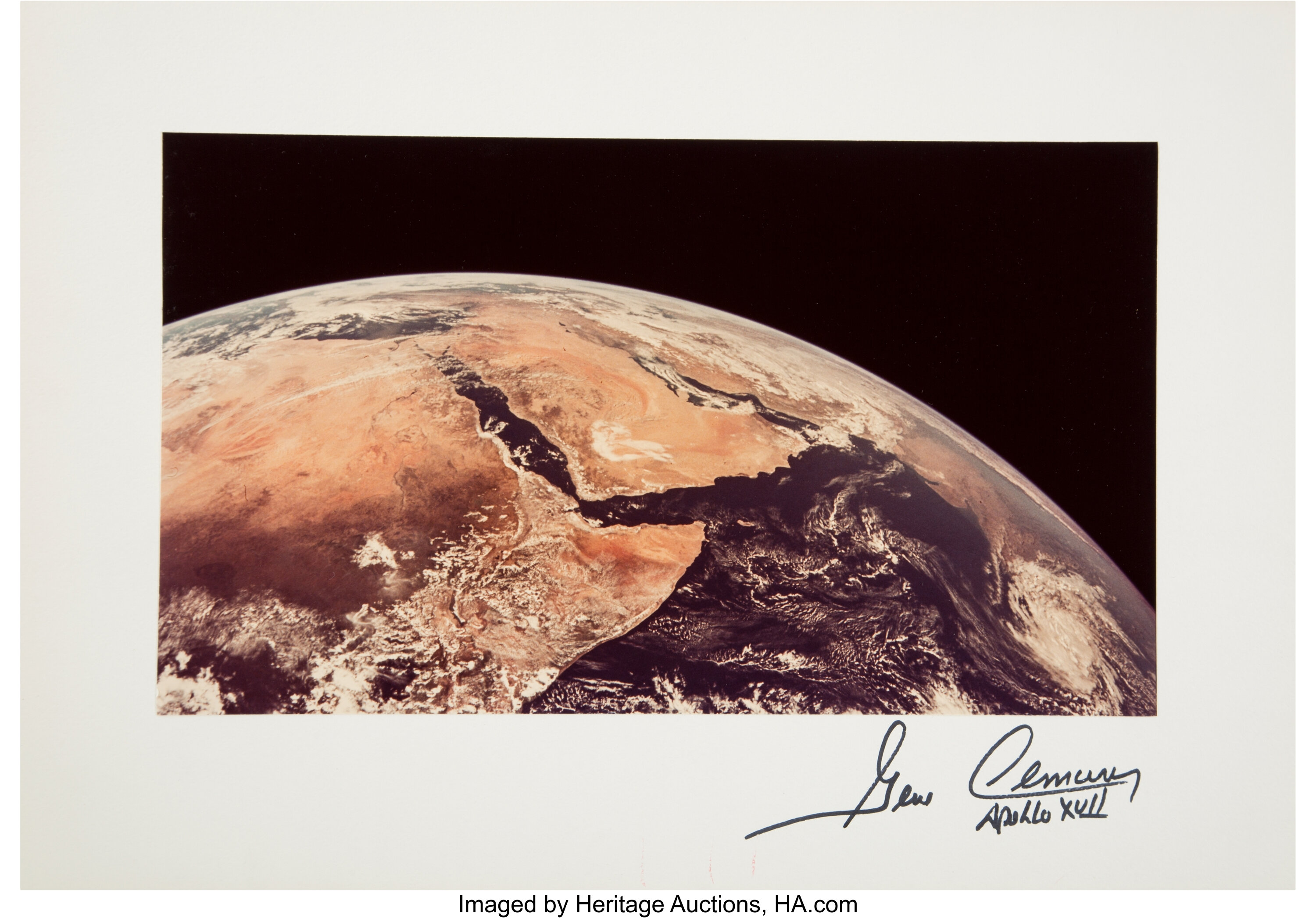 Gene Cernan Signed Large Apollo 17 Translunar Injection Color Photo ...