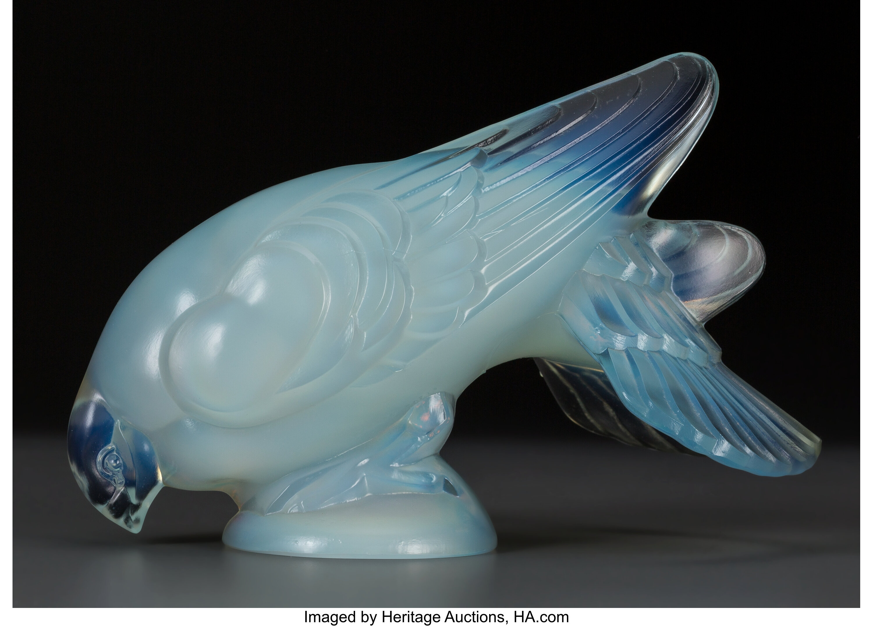 A Sabino Opalescent Glass Pigeon, Paris, France, circa 1935. Marks ...