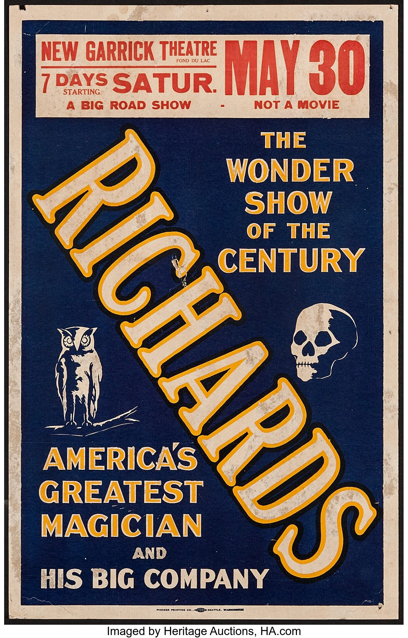 Richards Magic Poster (New Garrick Theatre, 1929). Window Card (14 ...