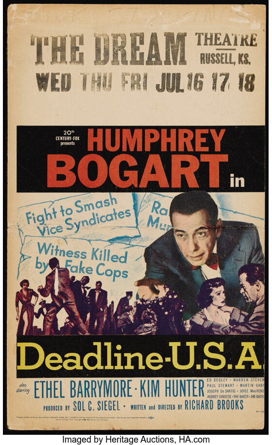 Deadline, U.S.A. (20th Century Fox, 1952). Window Card (13 3/8" X | Lot ...