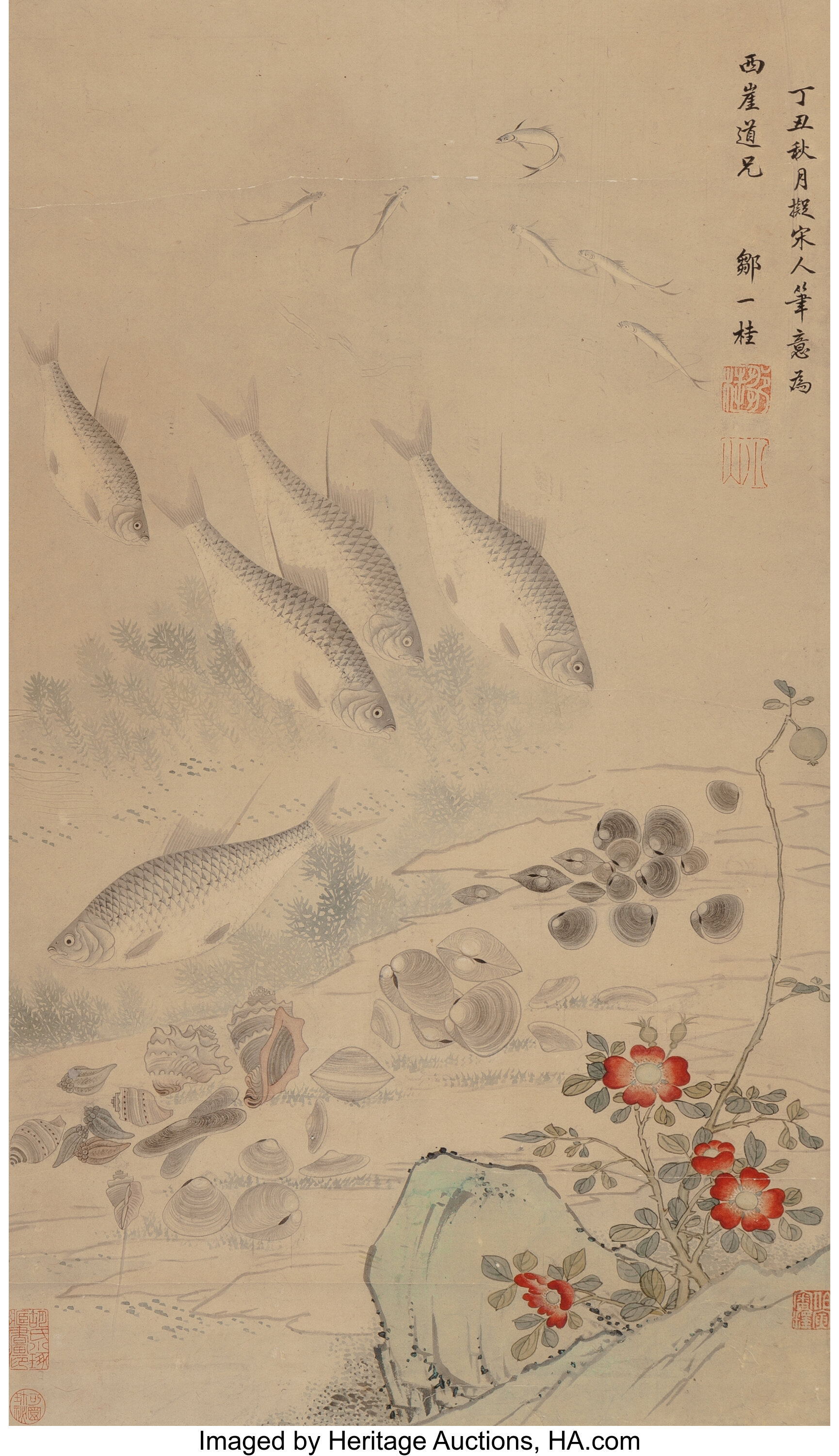 Chinese School (20th Century). Fish and Shells. Ink and watercolor ...