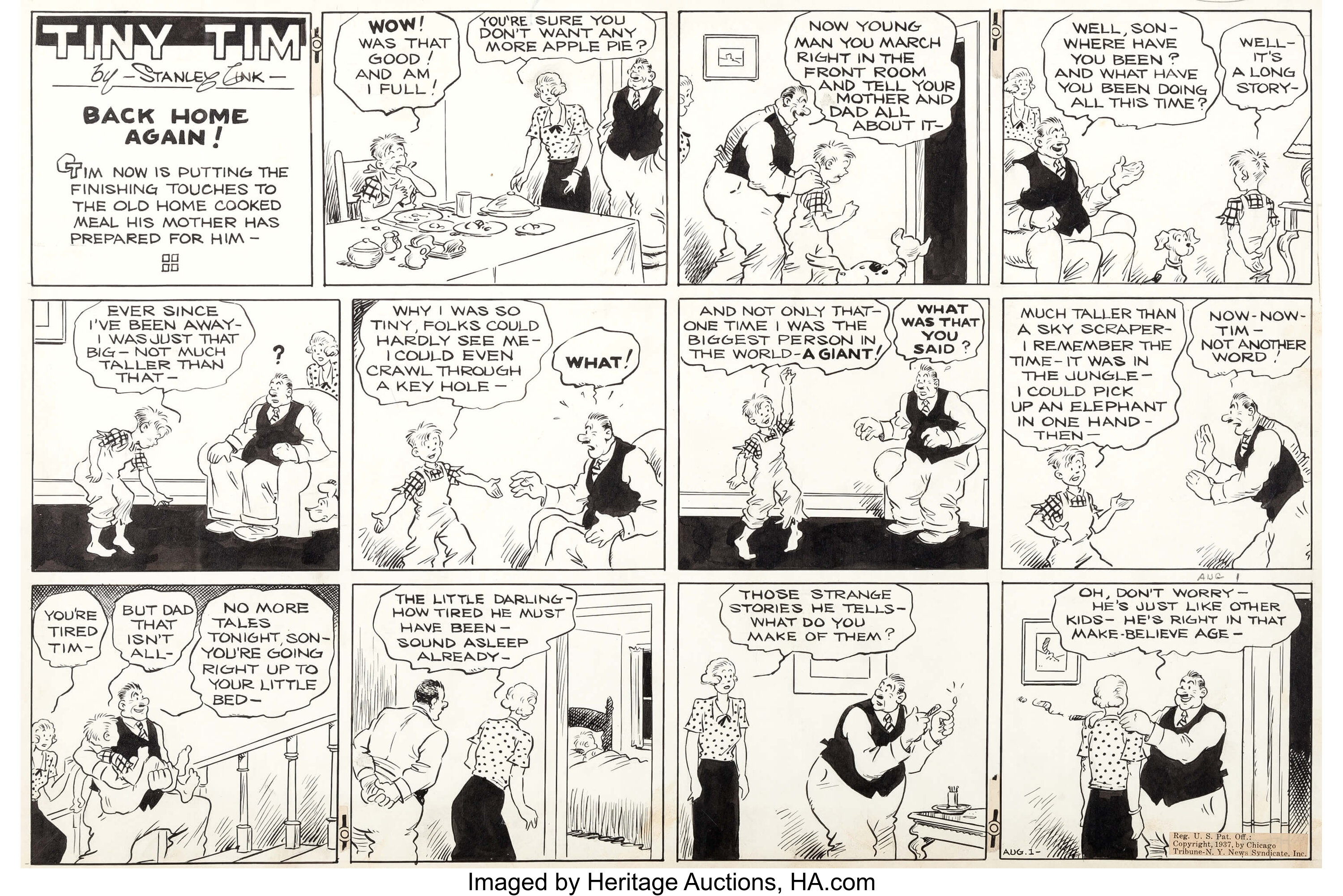 Stanley Link Tiny Tim Sunday Comic Strip Original Art dated 8-1-37 ...